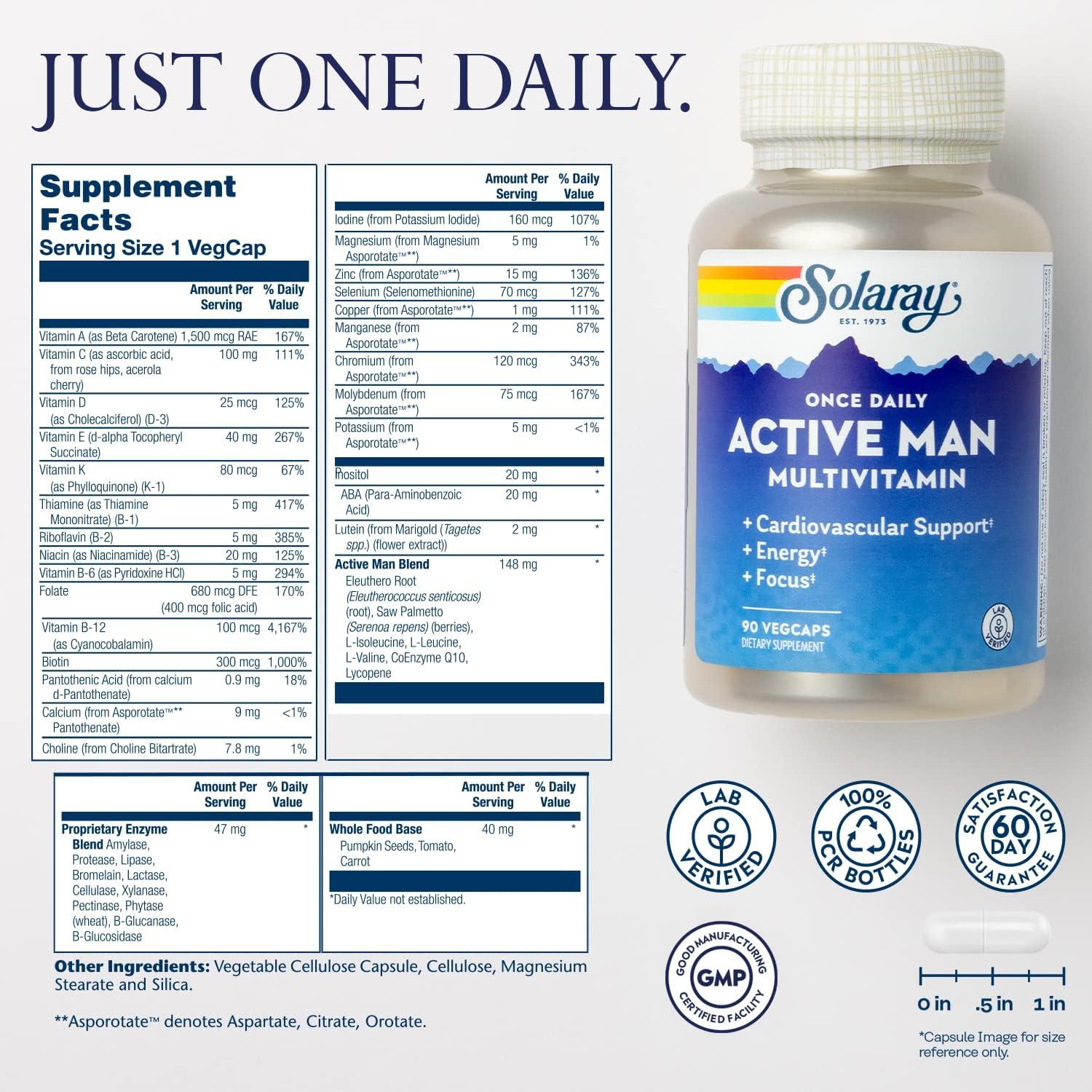 SOLARAY Once Daily Active Man Multivitamin & Mineral Multivitamin for ...