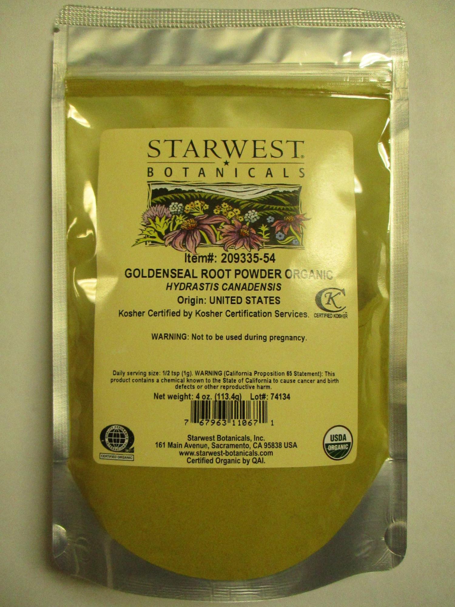 Starwest Botanicals Organic Goldenseal Root Powder - 4 oz | Pure ...