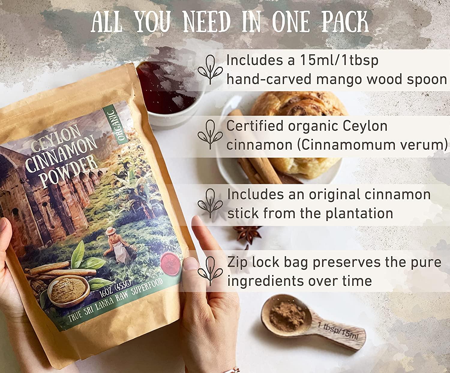 Organic Ceylon Cinnamon Powder Verum from Sri Lanka - 1lb XXL Pack for ...