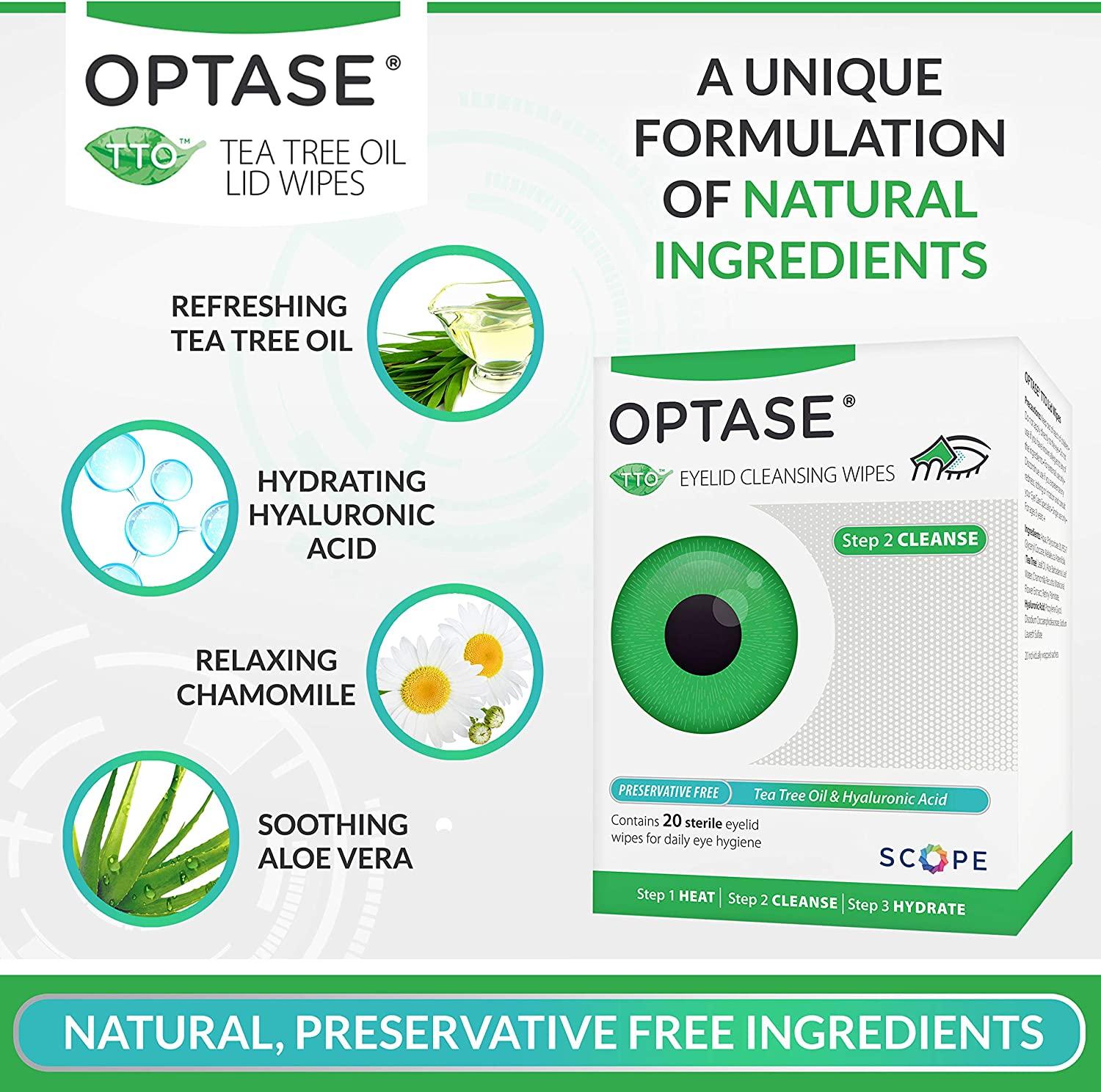 OPTASE Tea Tree Oil Eyelid Wipes - Natural Eyelid Cleansing Wipes for ...
