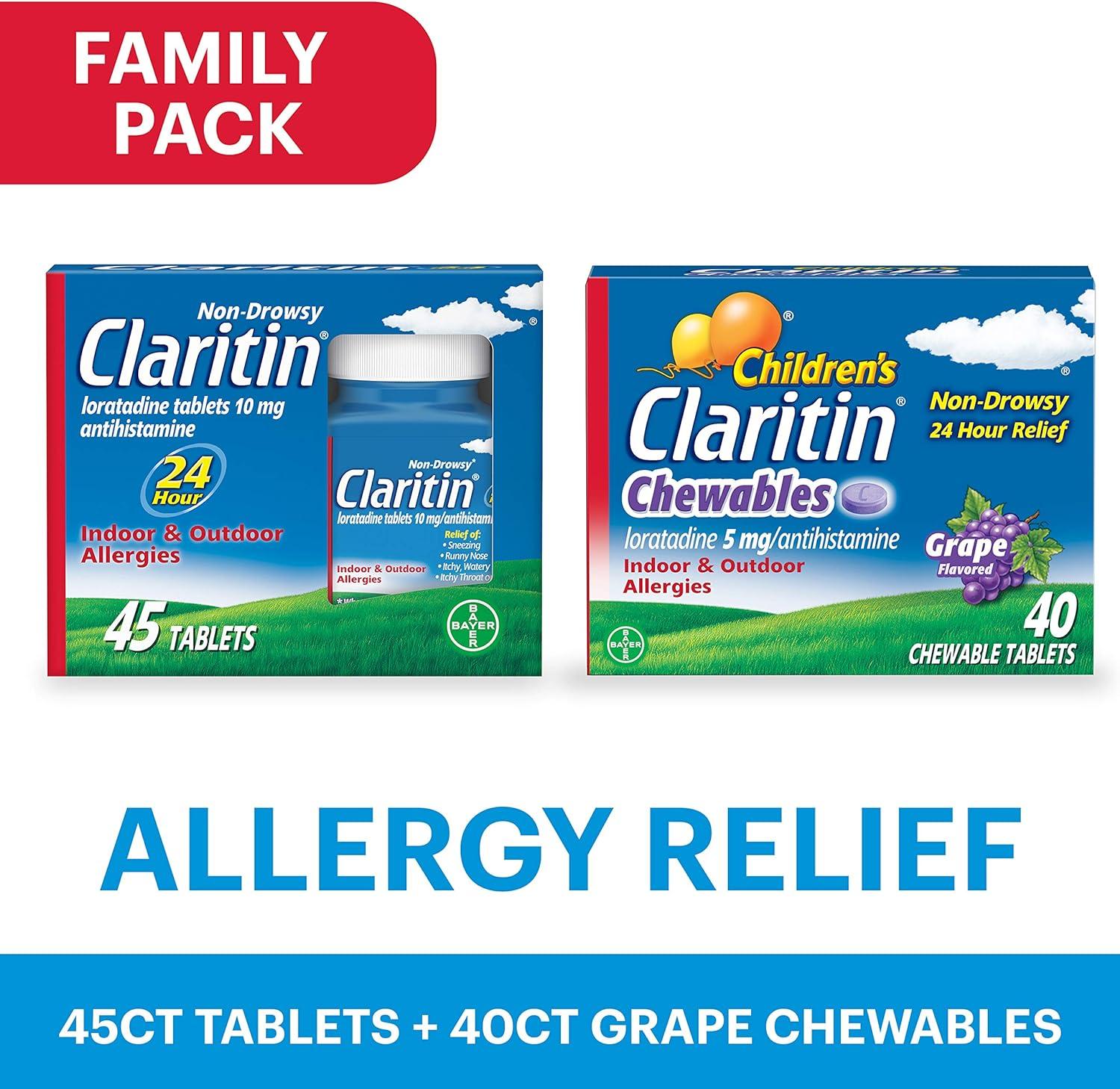 Claritin 24 Hour Non-Drowsy Allergy Relief Set - 45 Tablets for Adults ...
