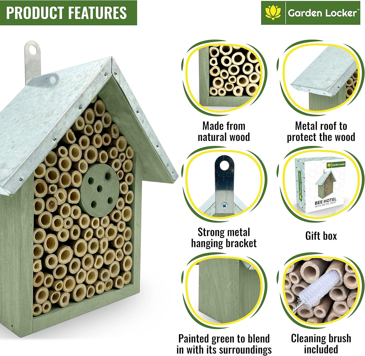 Garden Locker Wild Bee House Insect Home Bug Hotel in Green with Metal ...