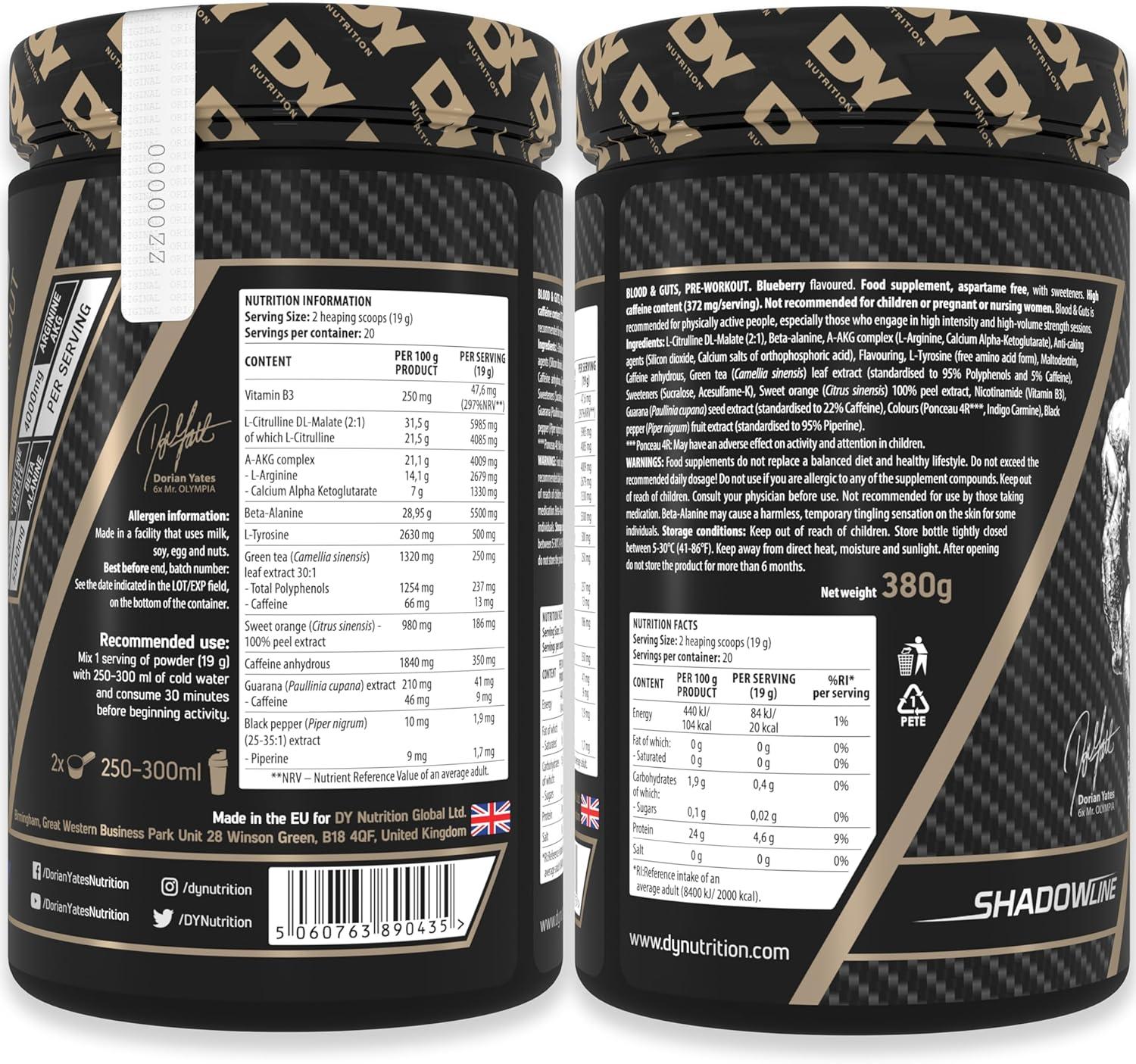 DY Nutrition Blood and Guts Pre-Workout - Blueberry 380g - 20 Servings ...