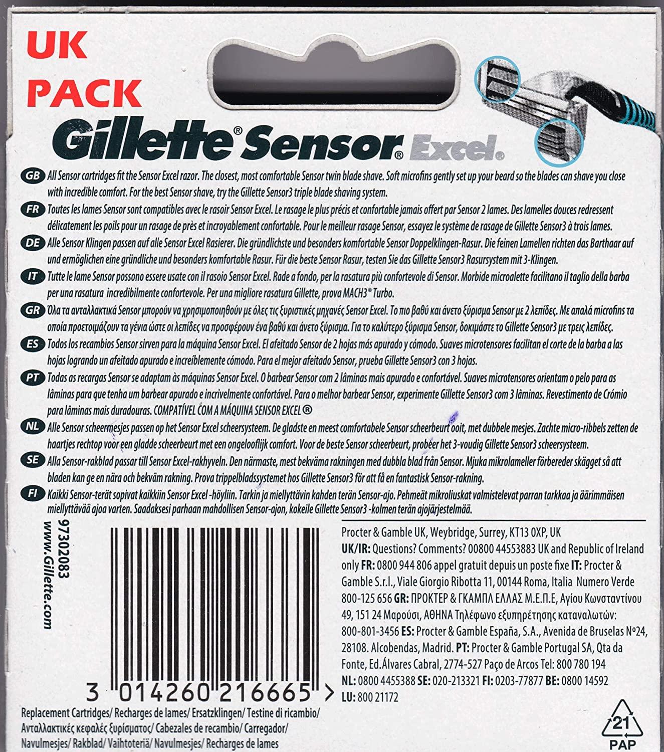 Gillette Sensor Excel Razor Blades - 30 Count (3 x 10 Pack) | Buy ...