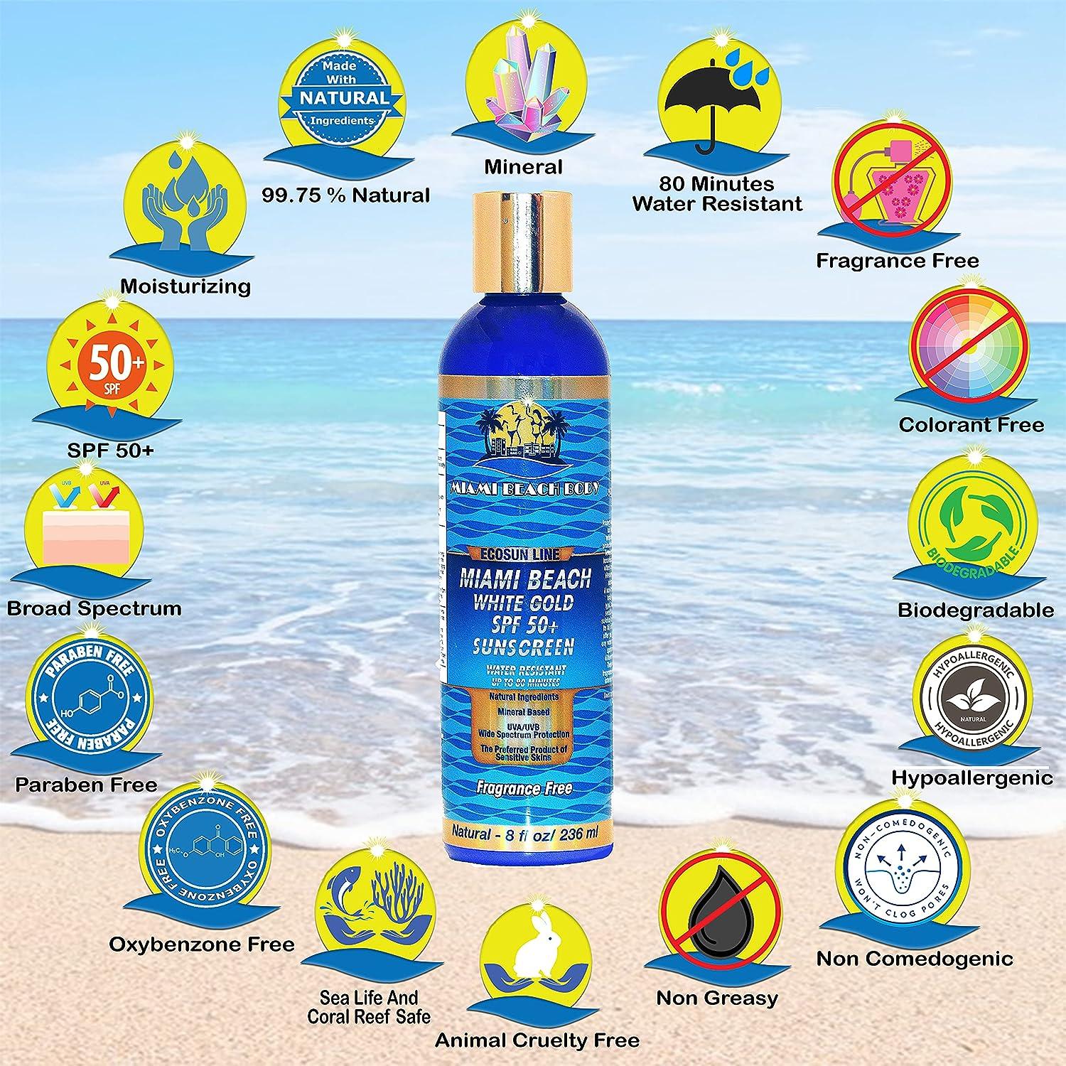 White Gold SPF 50+ Mineral Sunscreen Lotion for Body and Face | Miami ...