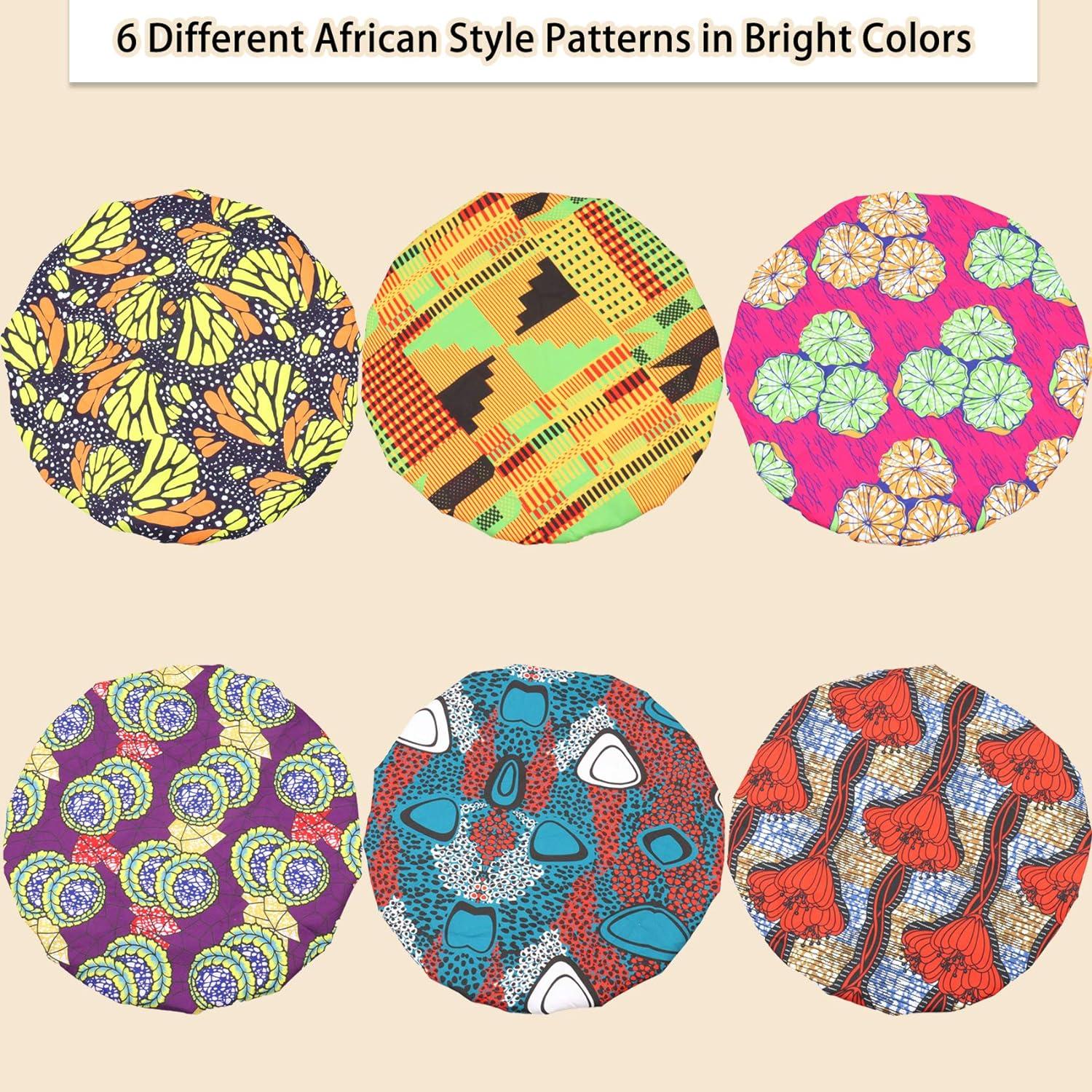 6 Pack Silk African Print Sleep Caps - Adjustable Bonnet for Natural ...