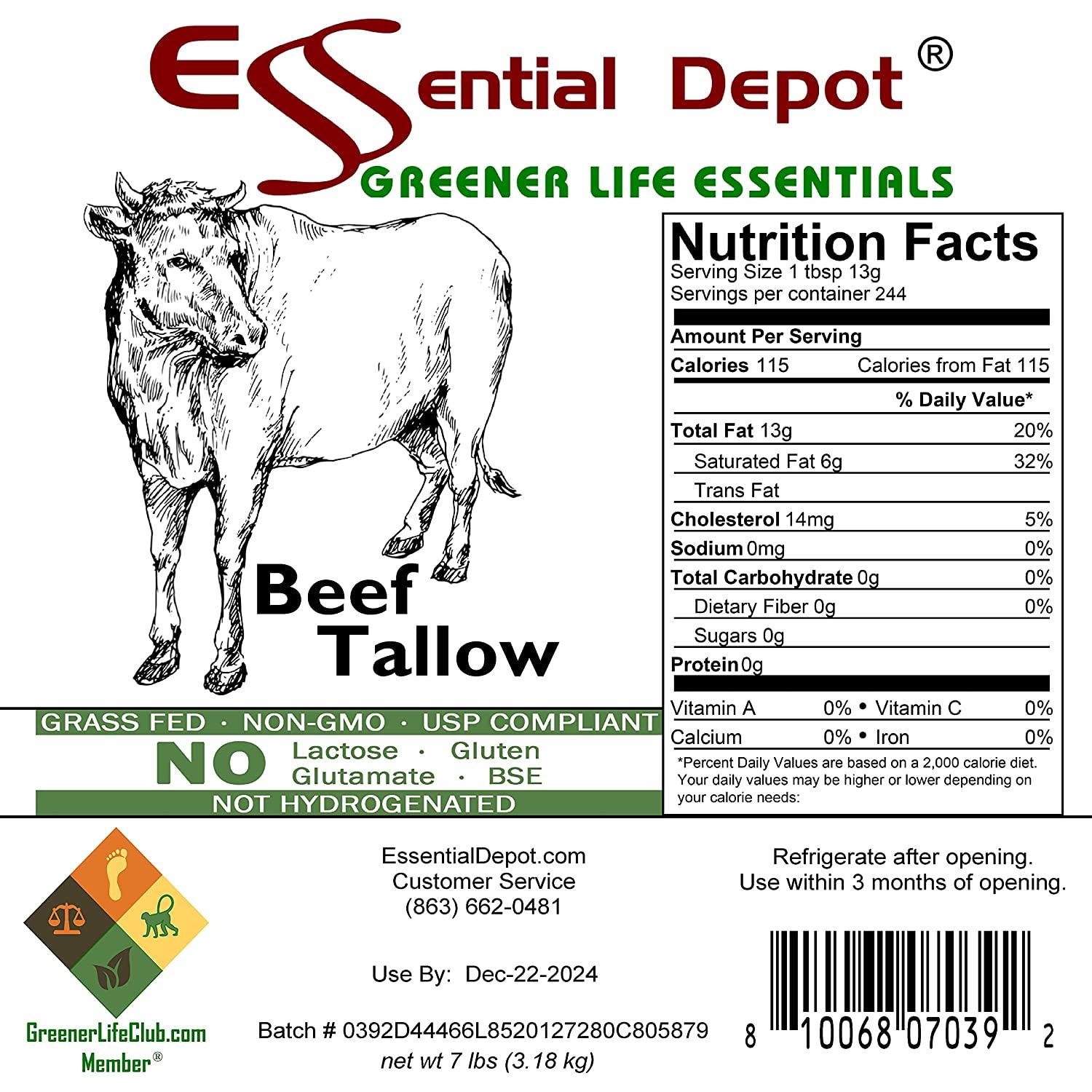 Beef Tallow - 7 lbs in a PP Pail - GRASS FED - Non-GMO - Not ...