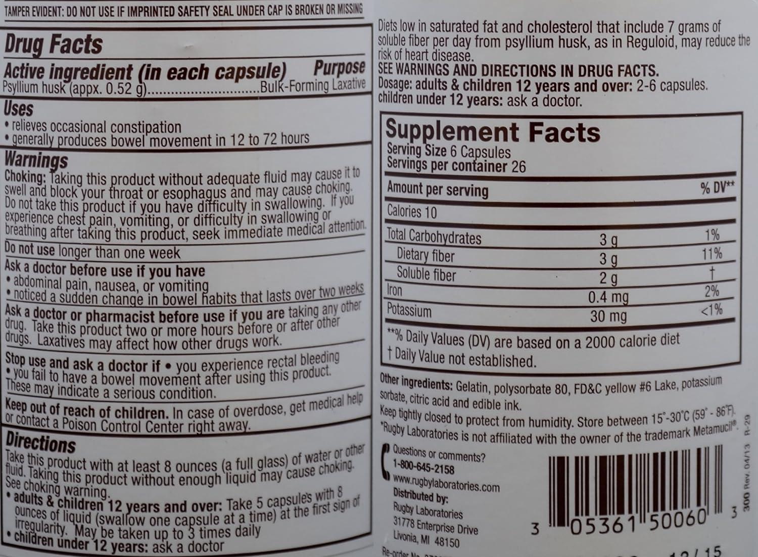 Reguloid Psyllium Husk Natural Vegetable Bulk Forming Laxative Fiber ...