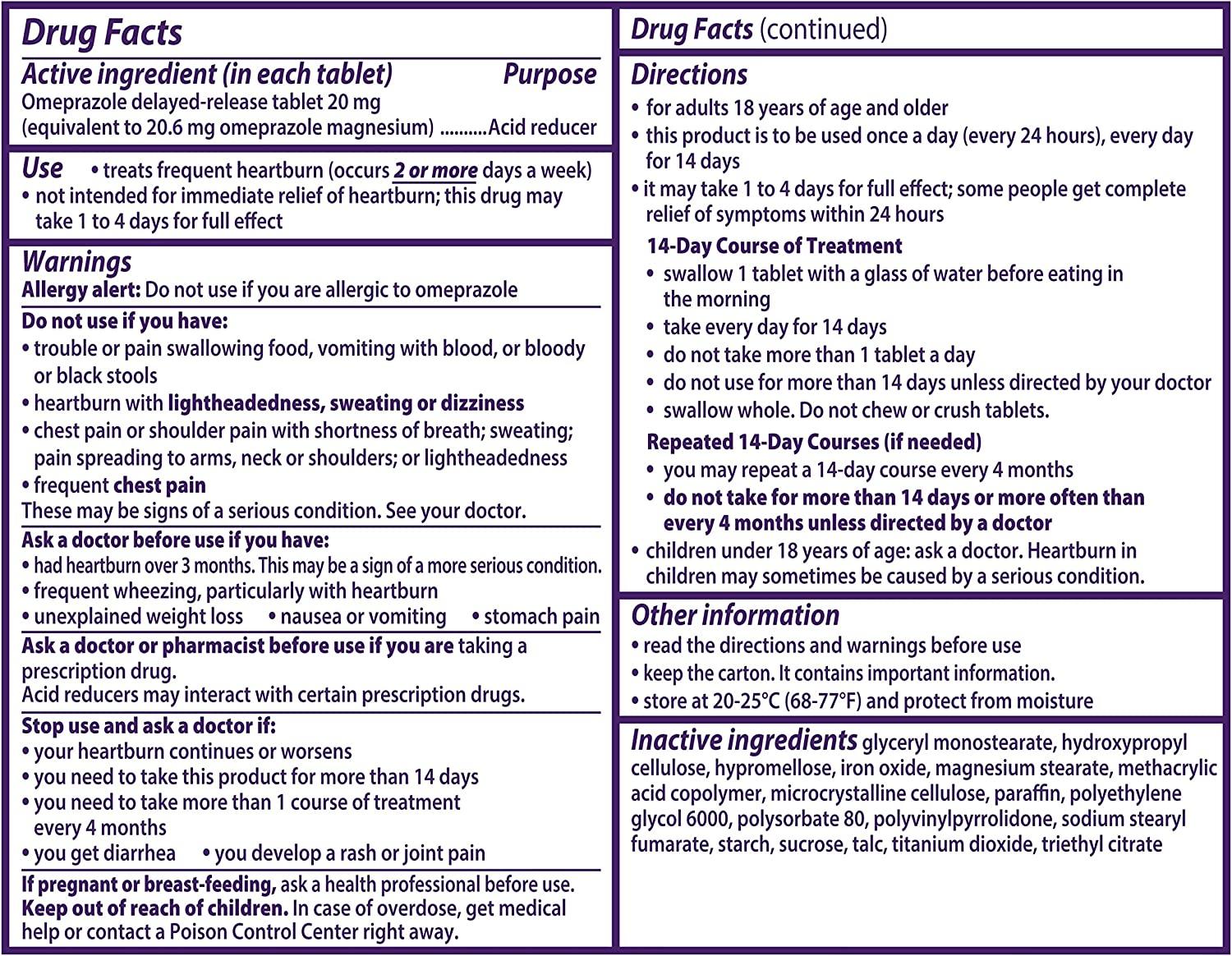 Prilosec OTC 14 Tablets: Omeprazole Acid Reducer for 24 Hour Heartburn ...