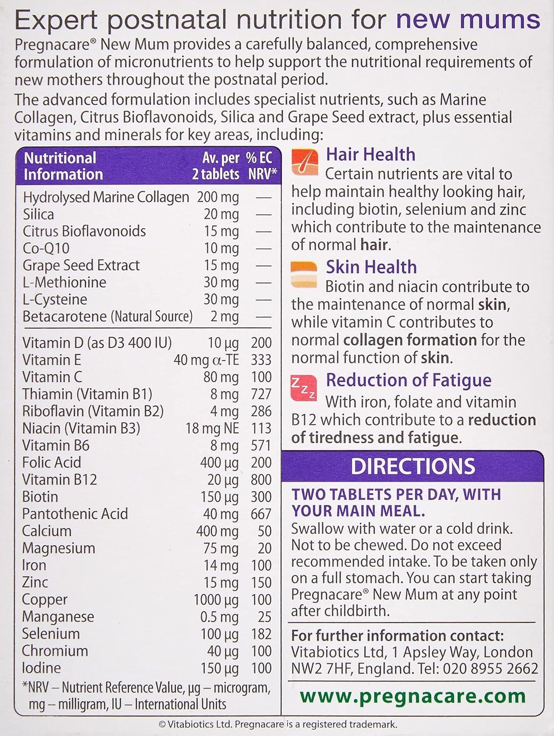 Pregnacare New Mum 56 Tablets by Vitabiotics | Postnatal Vitamin ...
