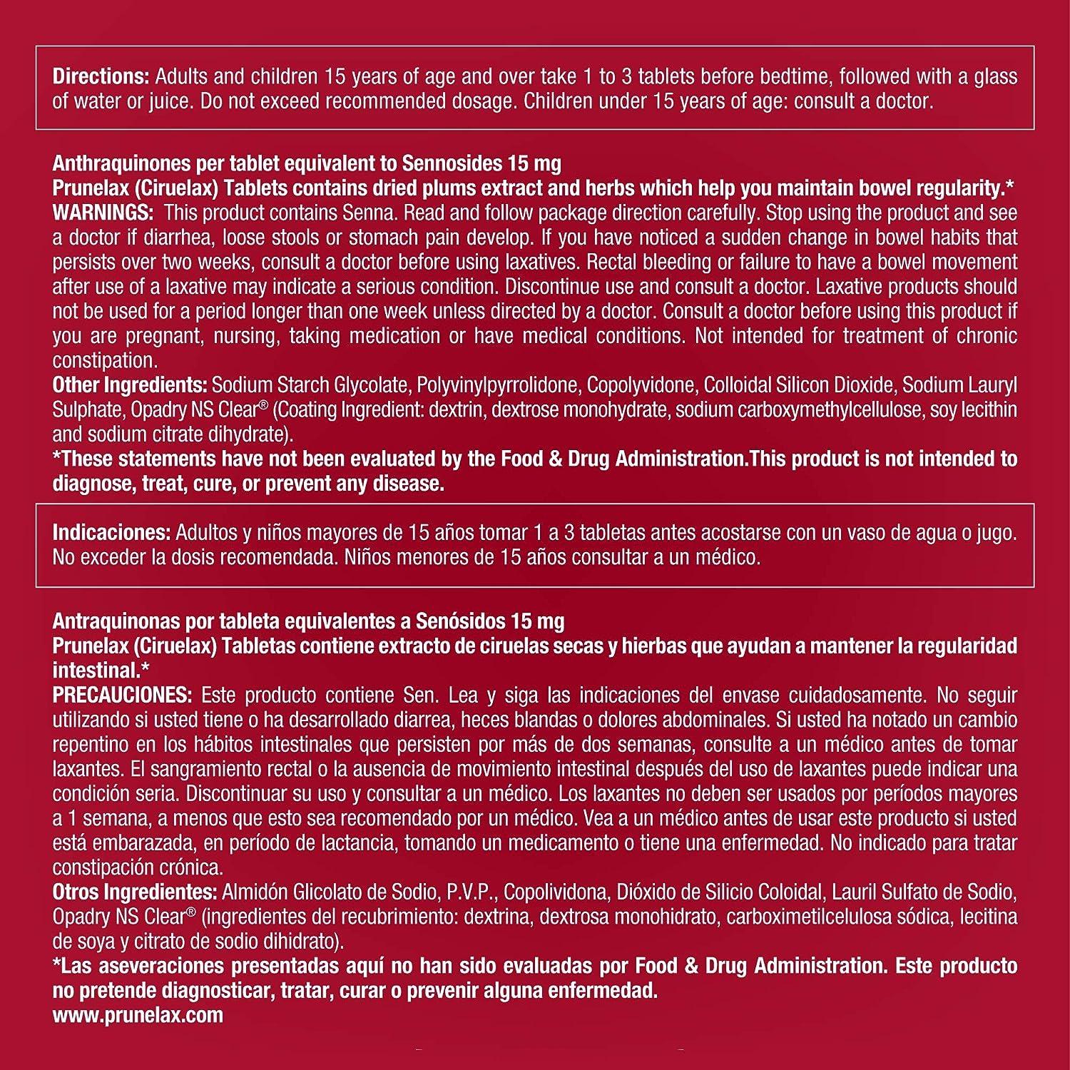 Prunelax Ciruelax Natural Laxative: Prunes 60 Tablets for Occasional ...