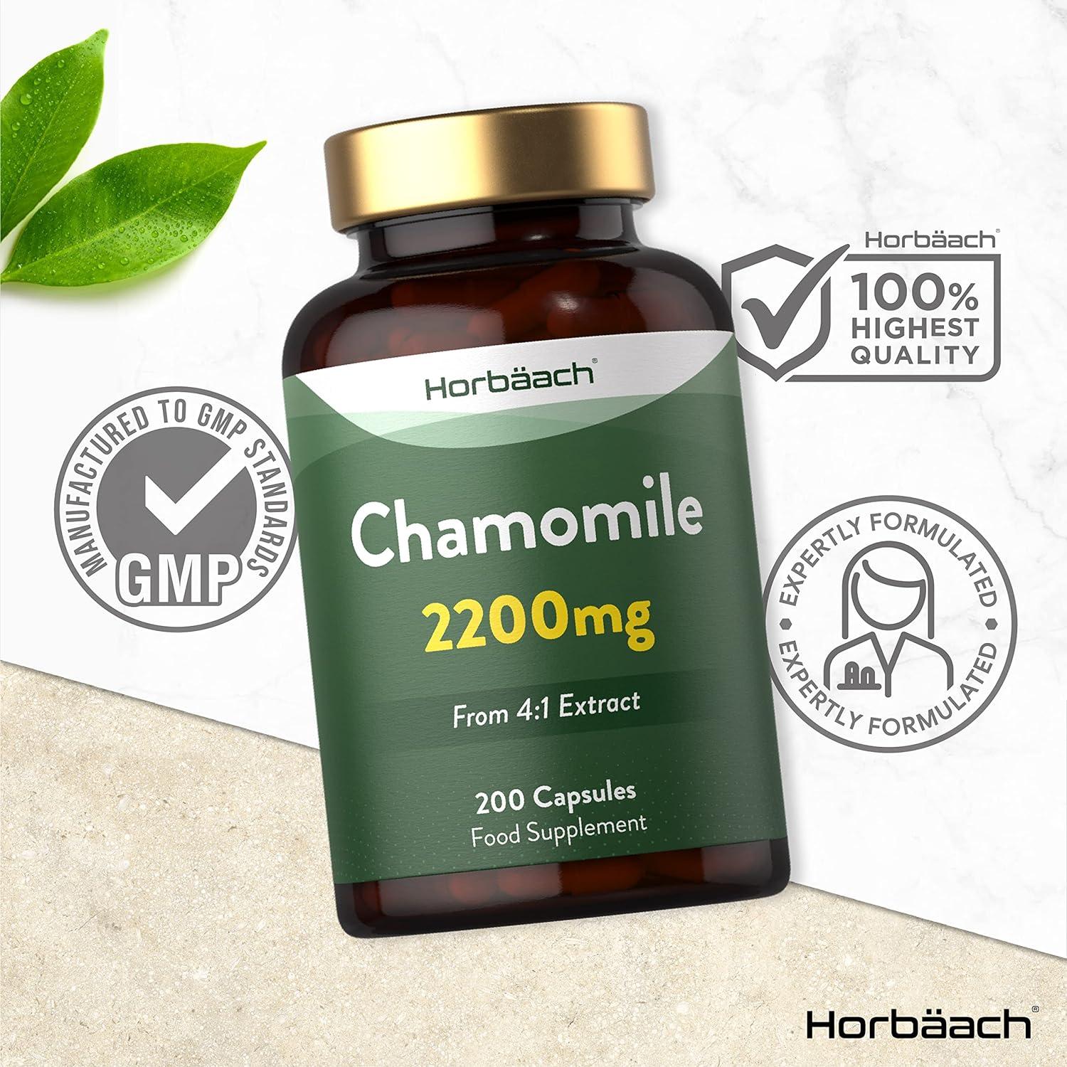 Chamomile Supplement Capsules 2200mg Flower Extract 200 Capsules by Horbaach | Buy Now with ...
