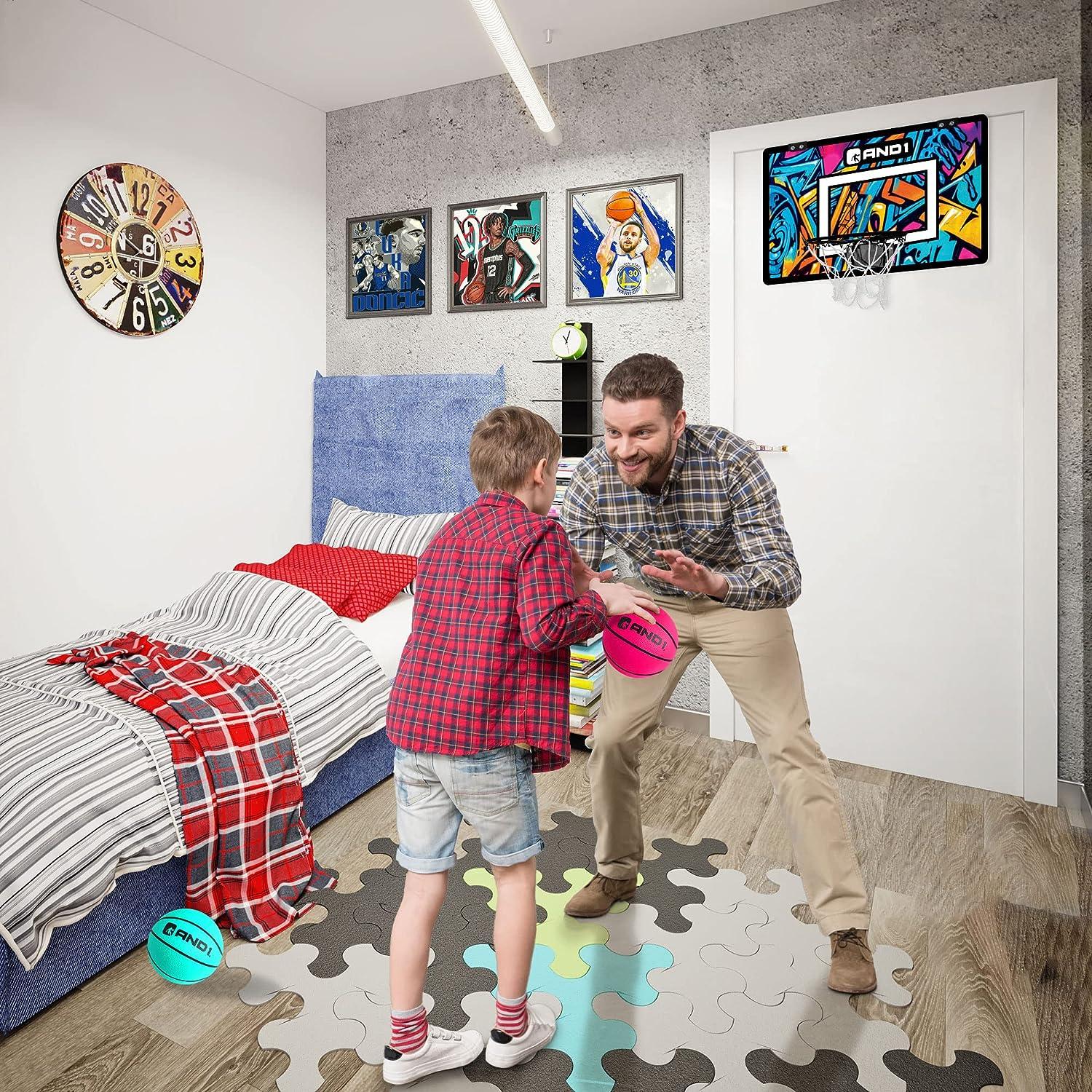 AND1 Over The Door Mini Hoop Set - 18x12 Portable Basketball Hoop with ...