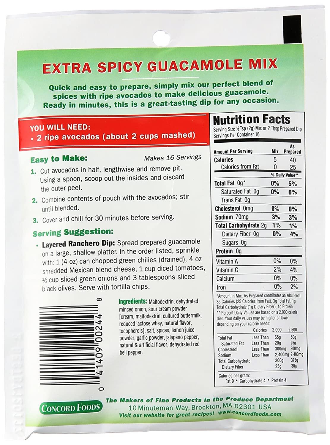 Concord Foods Extra Spicy Guacamole Mix 1.2 oz - Perfect for Spicing Up ...