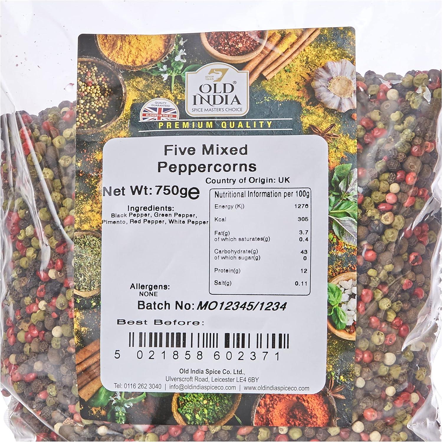 Old India Five Mixed Peppercorns 750g - Premium Quality Blend (Pack of ...