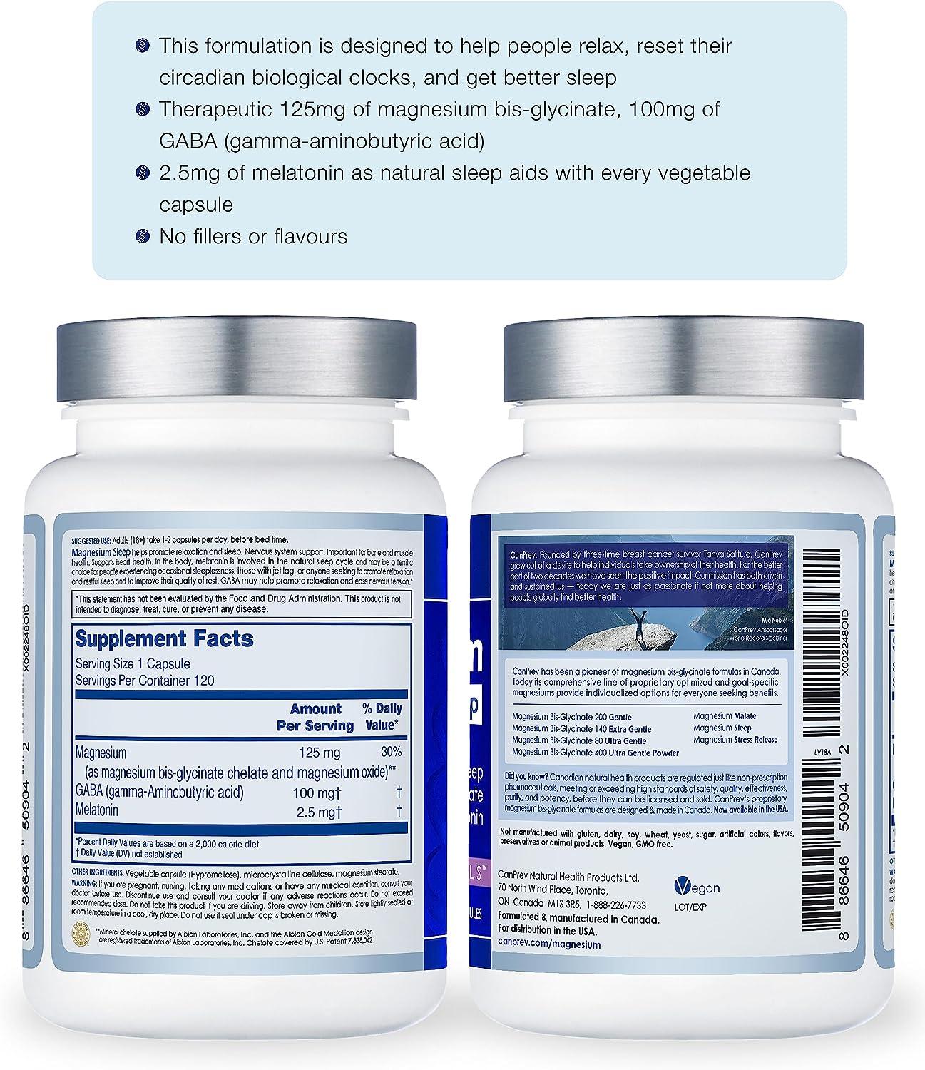 CanPrev Magnesium Bisglycinate Chelated + GABA & Melatonin 120 Caps ...