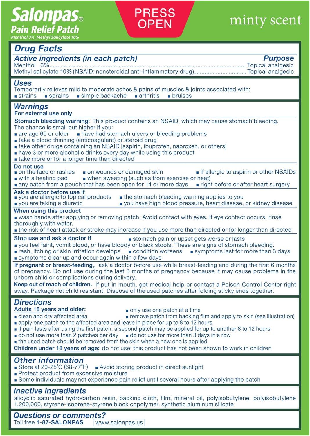 Salonpas Pain Relieving Patch 20 Count - 12 Hour Relief for Back, Neck ...
