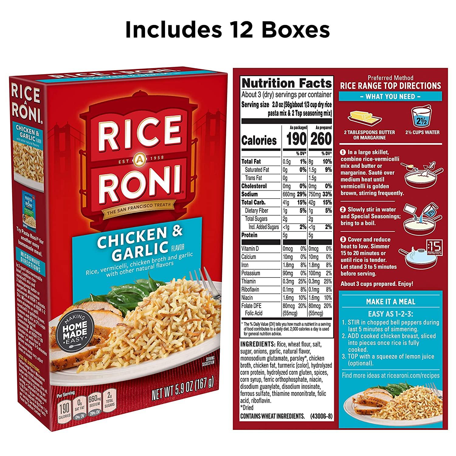 Rice-A-Roni Chicken & Garlic 5.9oz Boxes (12 Pack) - Delicious and ...