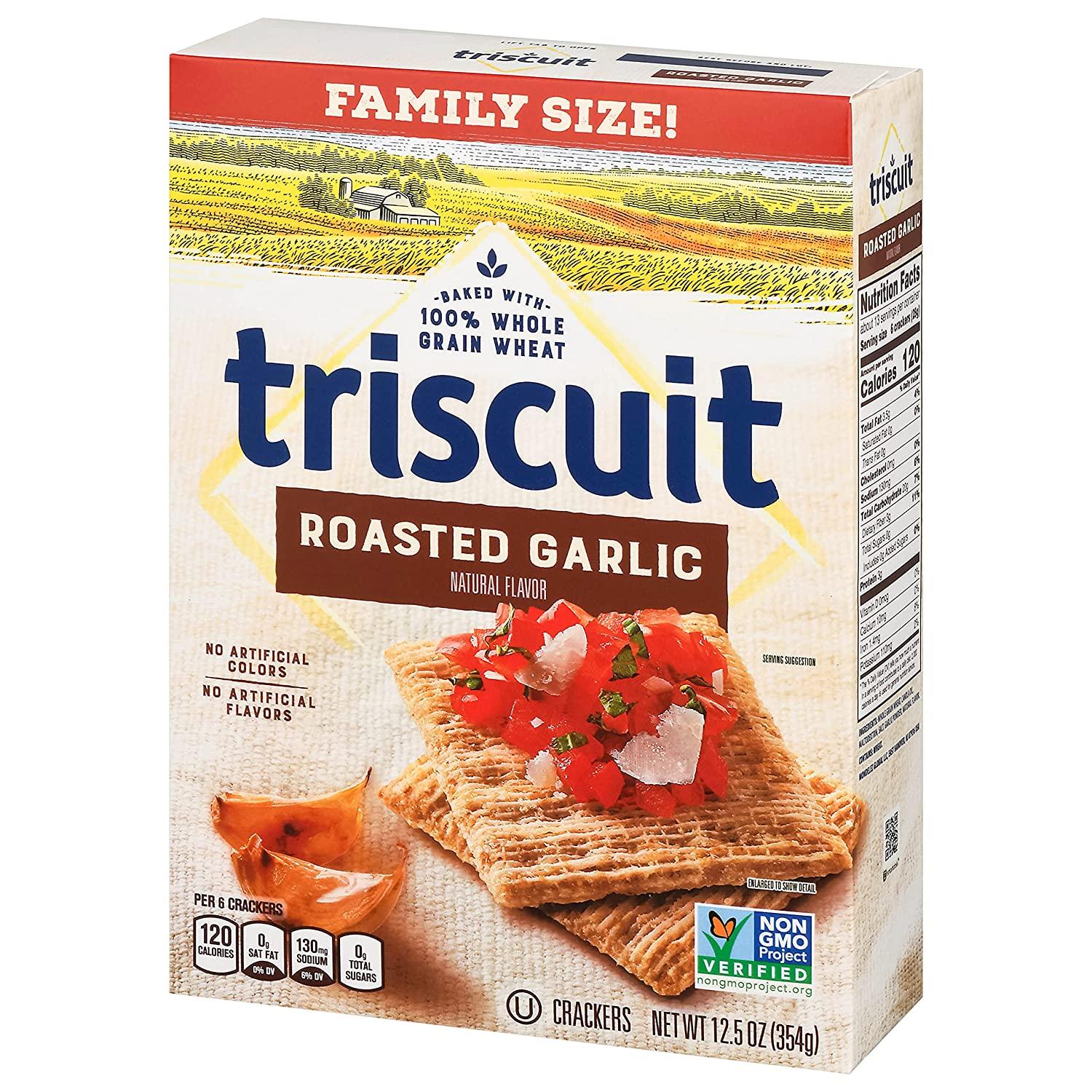 Triscuit Roasted Garlic Whole Grain Wheat Crackers Family Size 12.5 oz ...