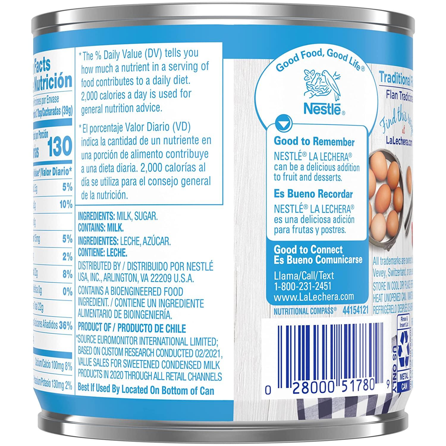 La Lechera Sweetened Condensed Milk 14 oz. Can - Rich and Creamy Dairy ...