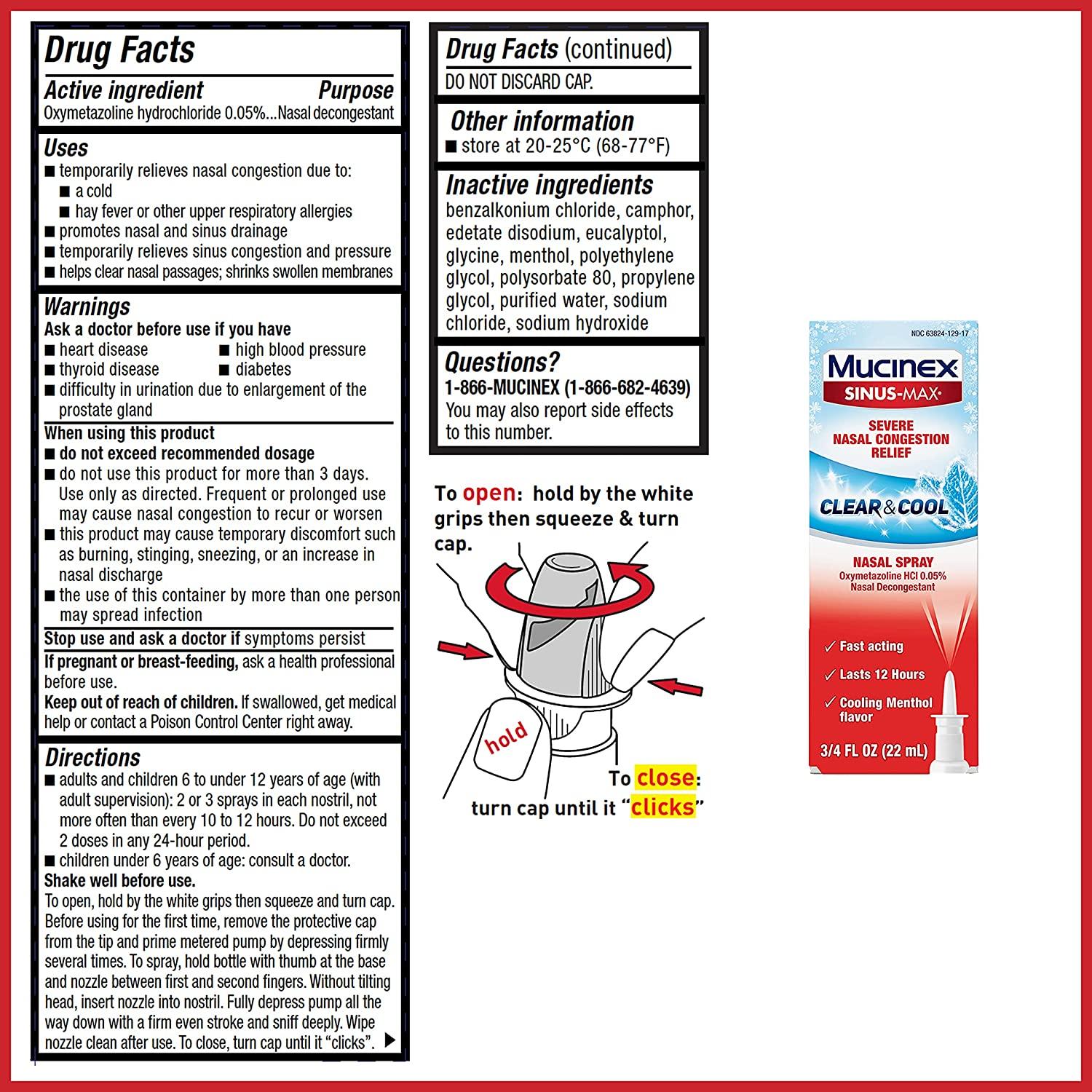 Mucinex Sinus-Max Severe Nasal Congestion Relief Nasal Spray - 12 Hour ...