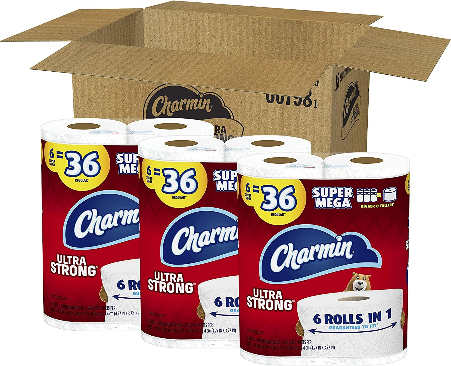 Charmin Ultra Strong Toilet Paper 18 Super Mega Rolls | 363 Sheets Per ...
