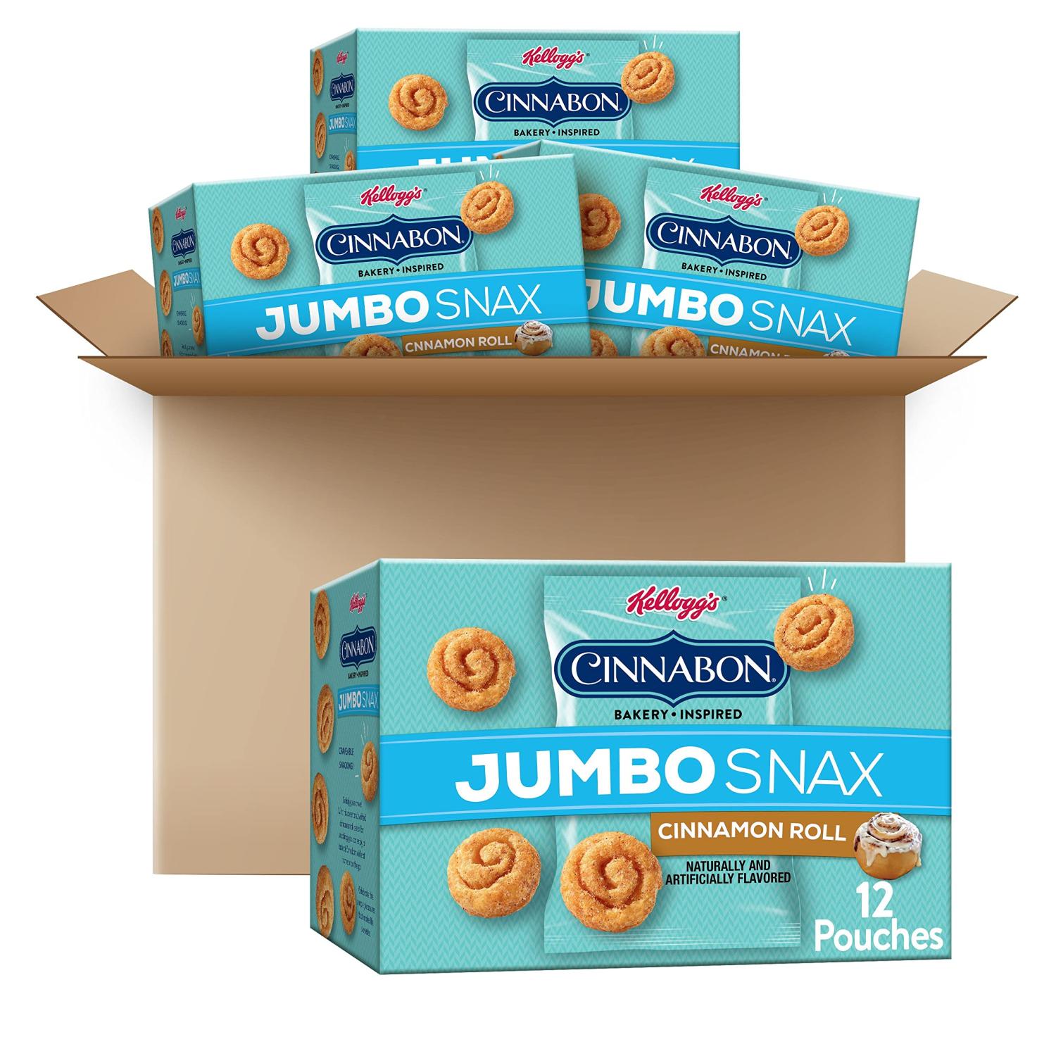 Kellogg's Cinnabon Jumbo Snax Cinnamon Roll Cereal Snacks 20.2oz Case ...