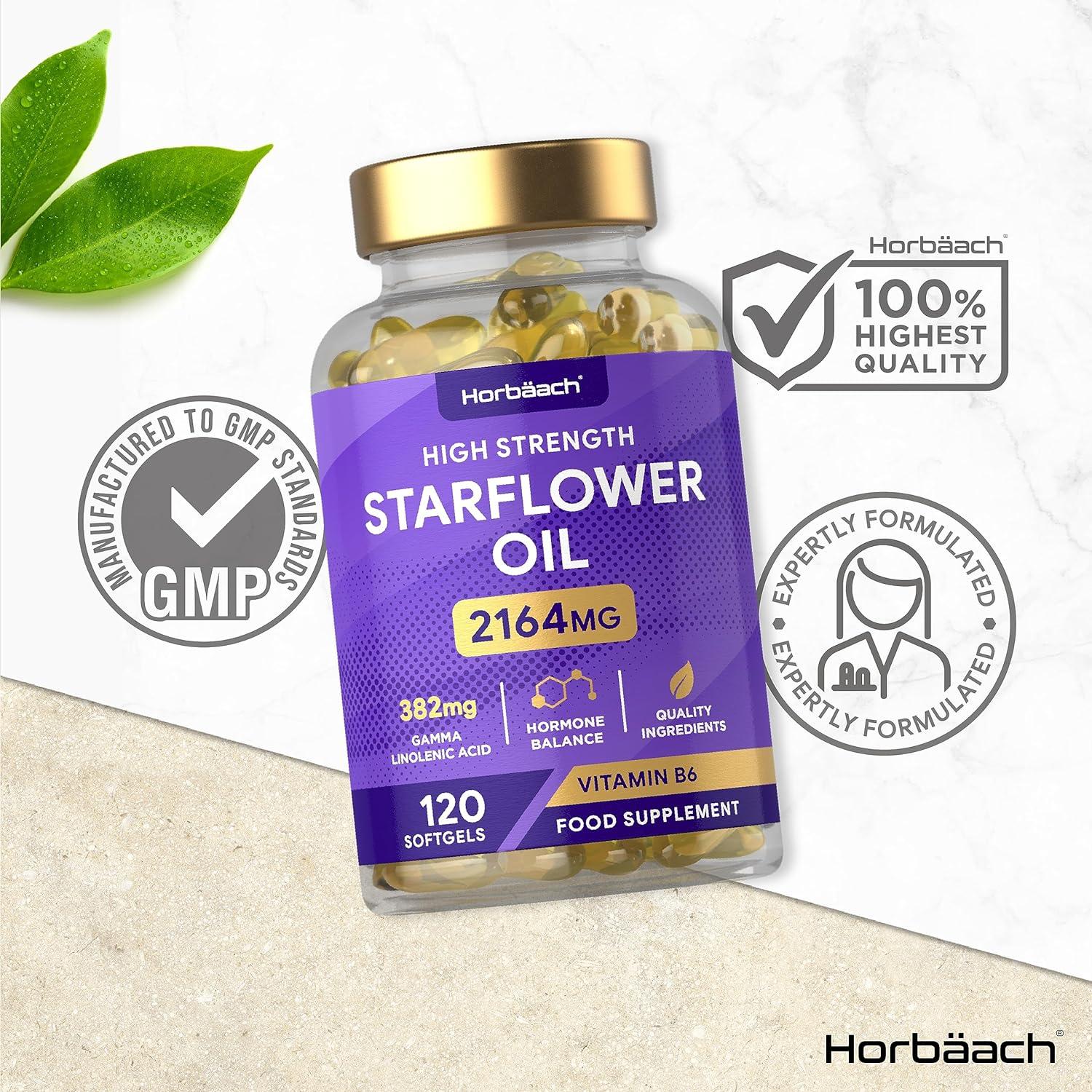 Starflower Oil Capsules 2164mg with GLA & Vitamin B6 | 120 Softgels by ...