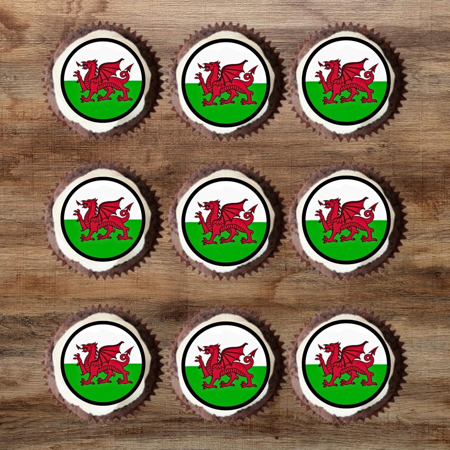 24 Welsh Dragon Cupcake Toppers Edible Welsh Flag Cupcake Decorations ...