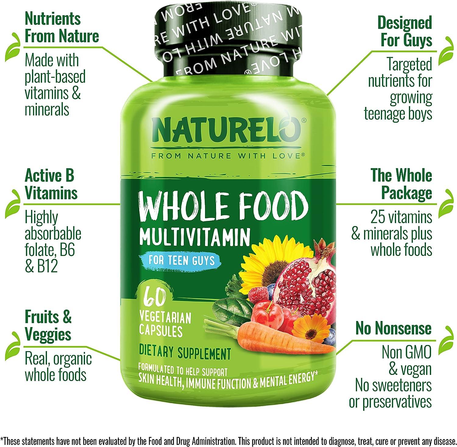 NATURELO Whole Food Multivitamin for Teenage Boys - 60 Capsules - Non ...