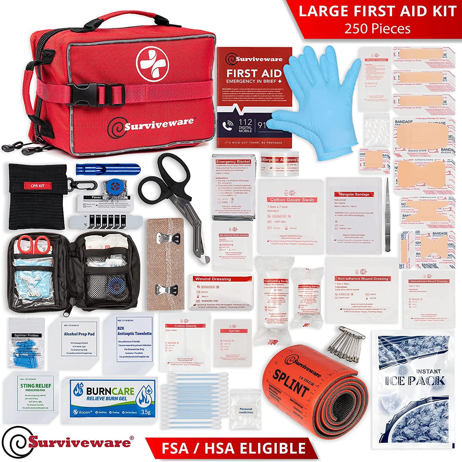 Surviveware Premium First Aid Kit - 200 Piece Emergency Medical Kit for ...