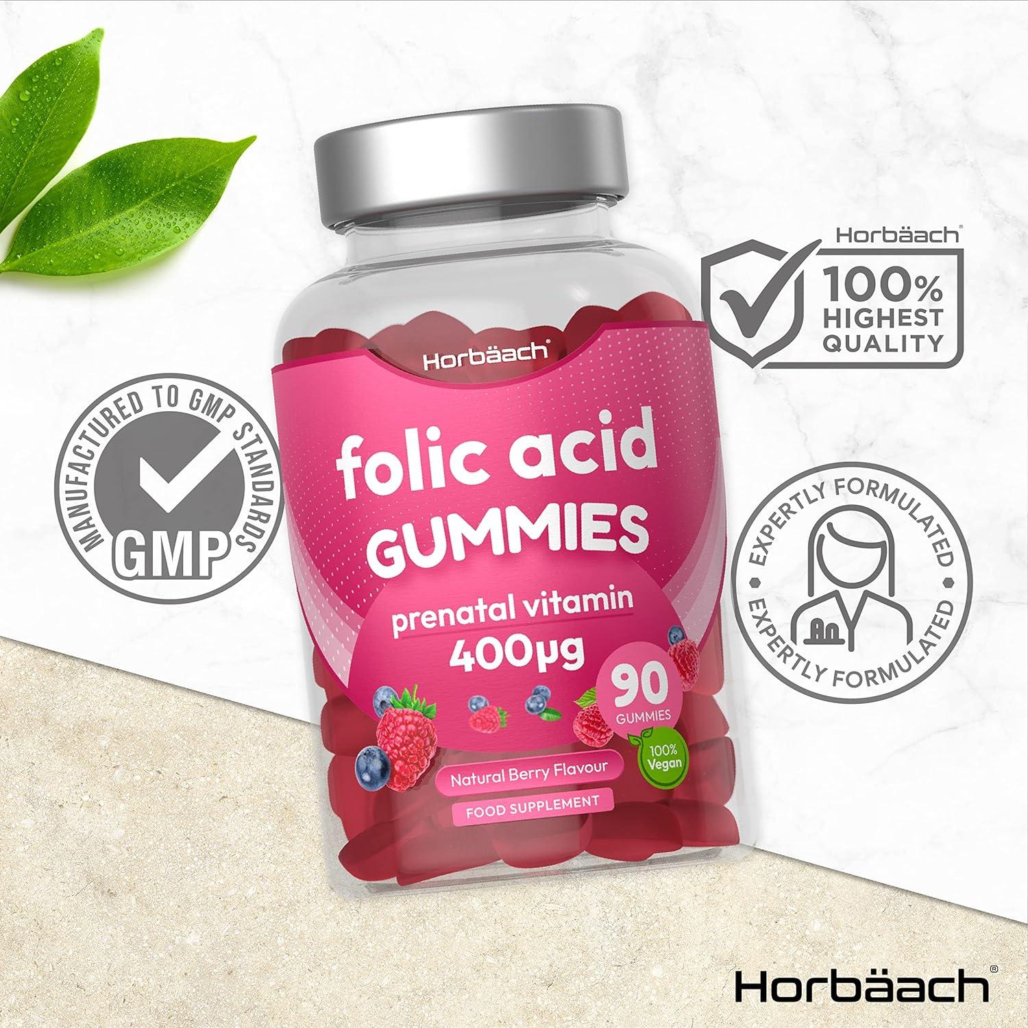 Folic Acid Gummies 400 mcg - 90 Vegan Gummies for Pregnancy Care ...