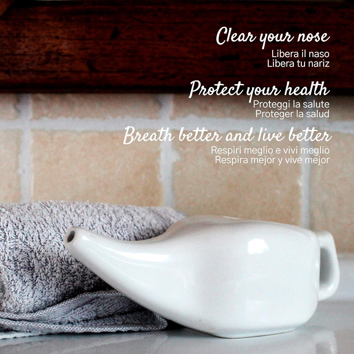 Lead-Free Ceramic Neti Pot 200ml - Nasal Irrigation for Sinus ...