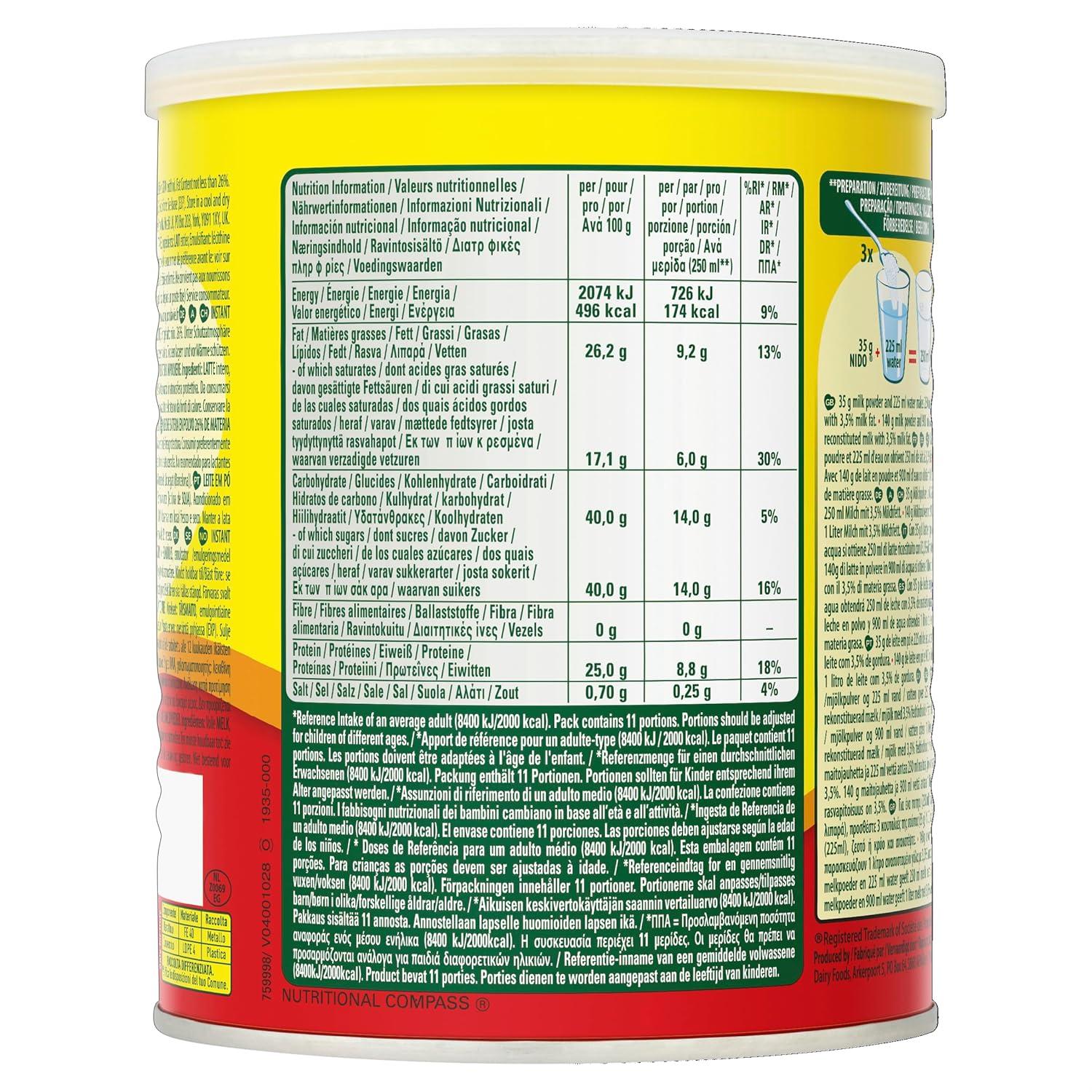 Nido Milk Nutrition Facts