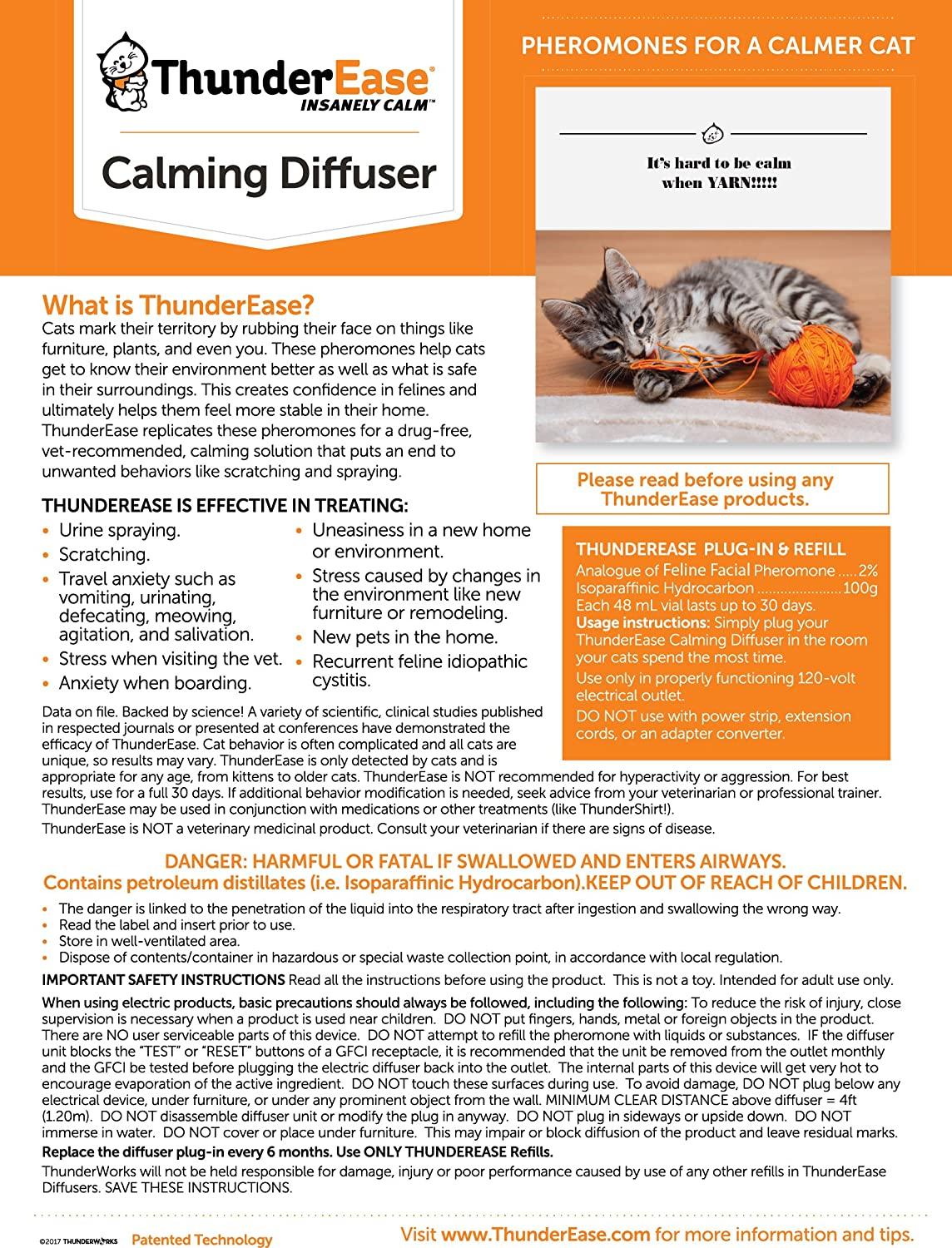 ThunderEase Cat Calming Pheromone Diffuser Refill | Reduce Scratching ...