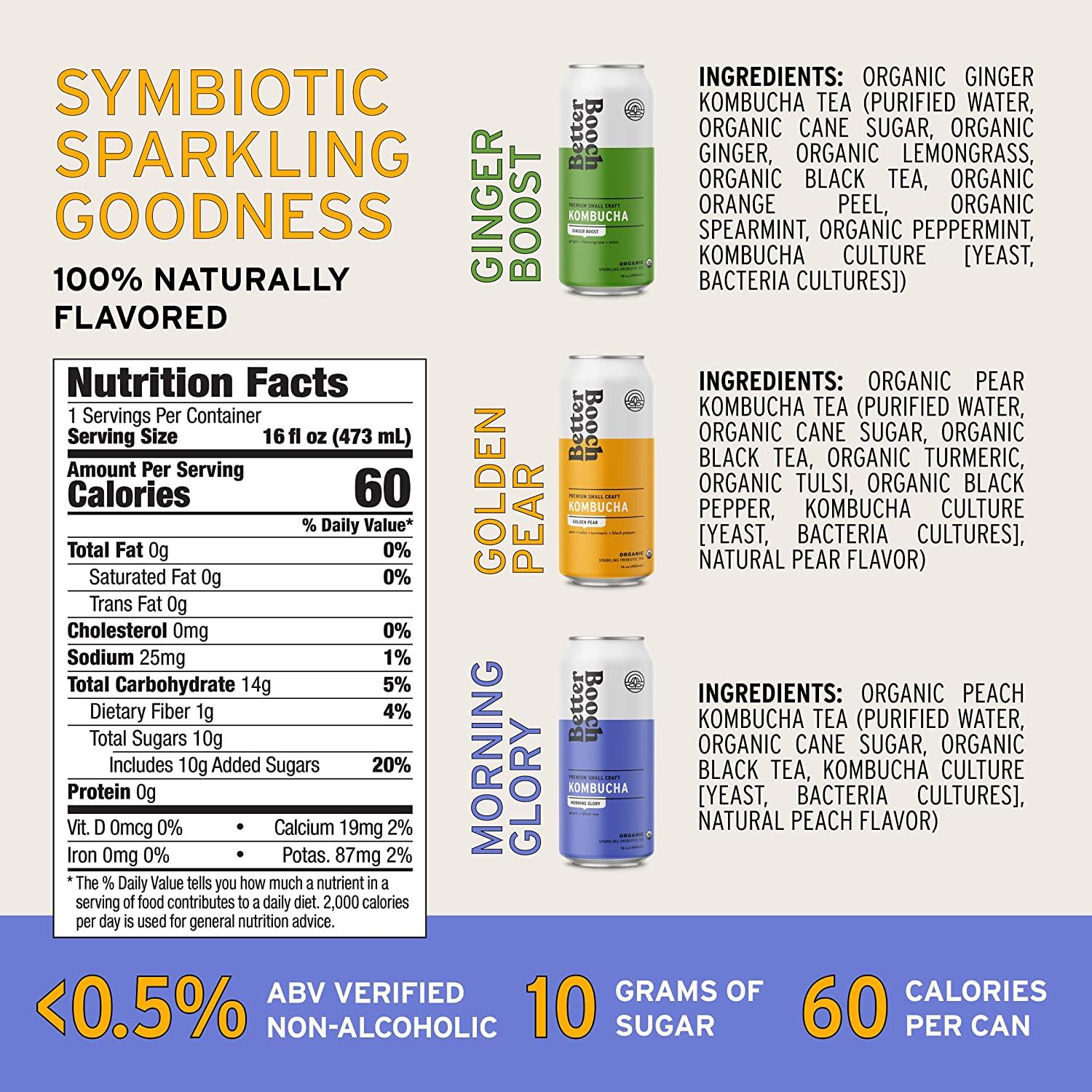 Better Booch Organic Kombucha Variety Pack - Probiotic Rich Sparkling ...