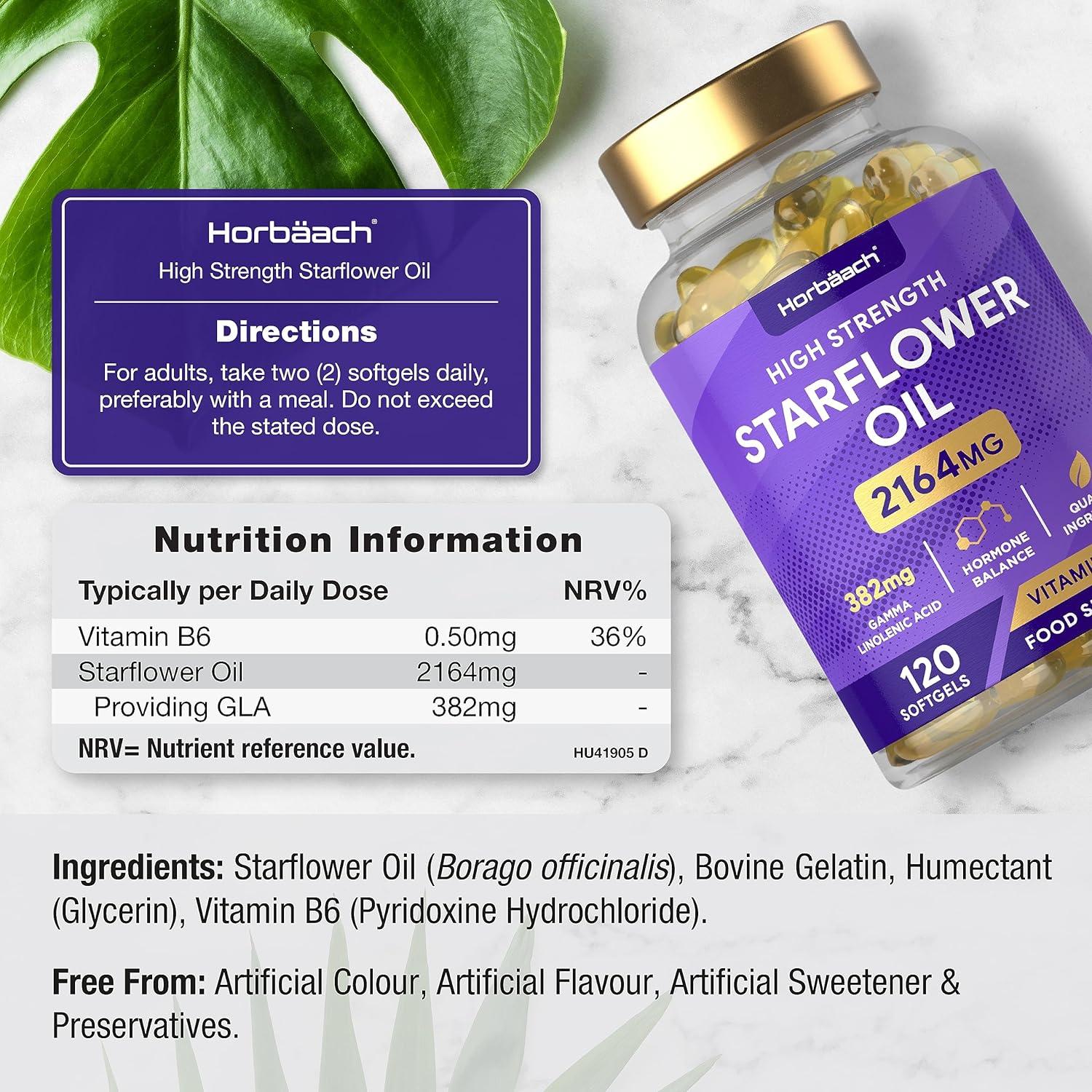 Starflower Oil Capsules 2164mg with GLA & Vitamin B6 | 120 Softgels by ...