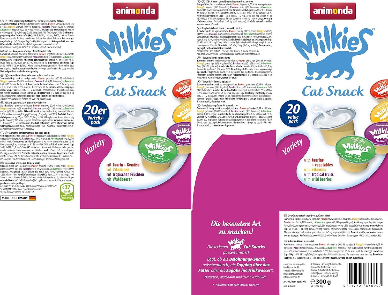 Animonda Milkies Cat Milk - Variety Pack 4x20 Cups | 75g Total ...