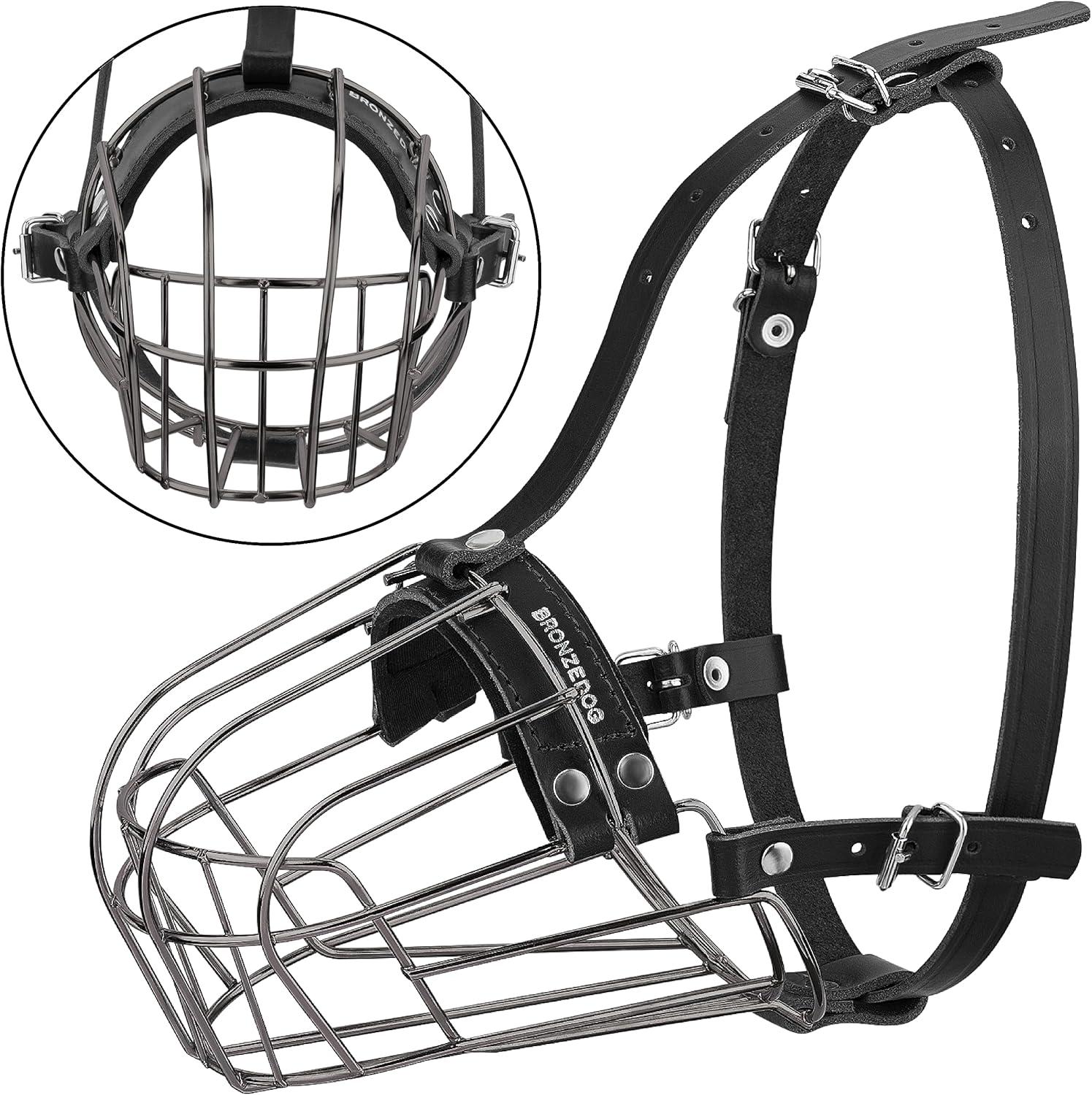 BRONZEDOG Pitbull Dog Muzzle - Adjustable Wire Basket Mask with Leather ...