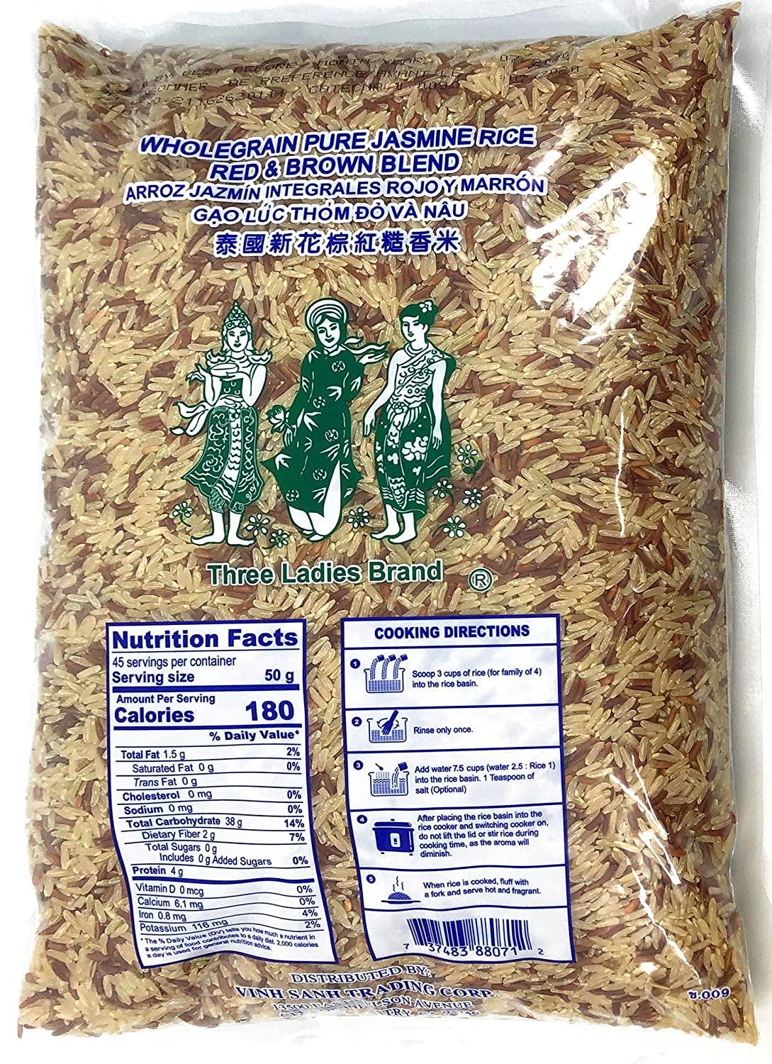Three Ladies Brand 5 lb Whole Grain Pure Jasmine Rice Red & Brown Blend ...