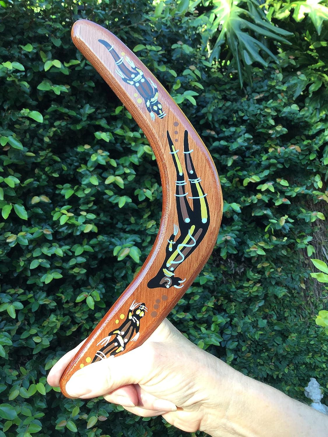 Australian Made Carded Decorated Wood Boomerang - Kangaroo/Croc Design ...