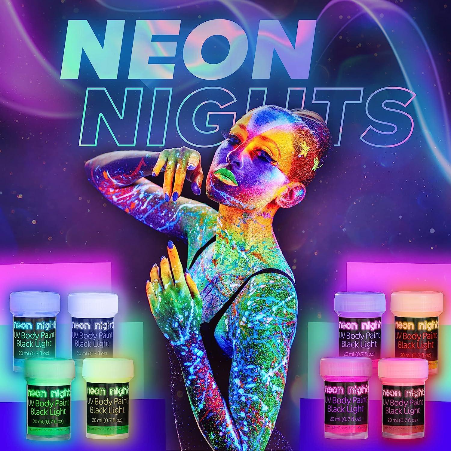 Neon Nights UV Body Paint Set - 8 Vibrant Colors for Music Festivals ...