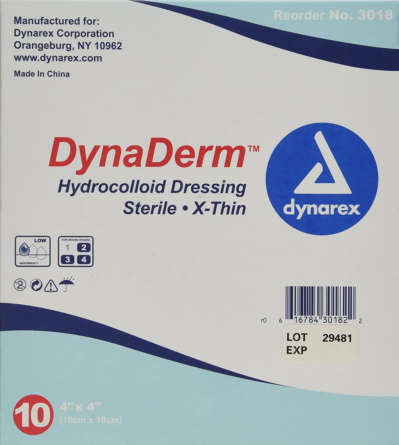 Dynarex Dynaderm Hydrocolloid Dressing 4x4 Inch 10 Count - Pack of 1 ...
