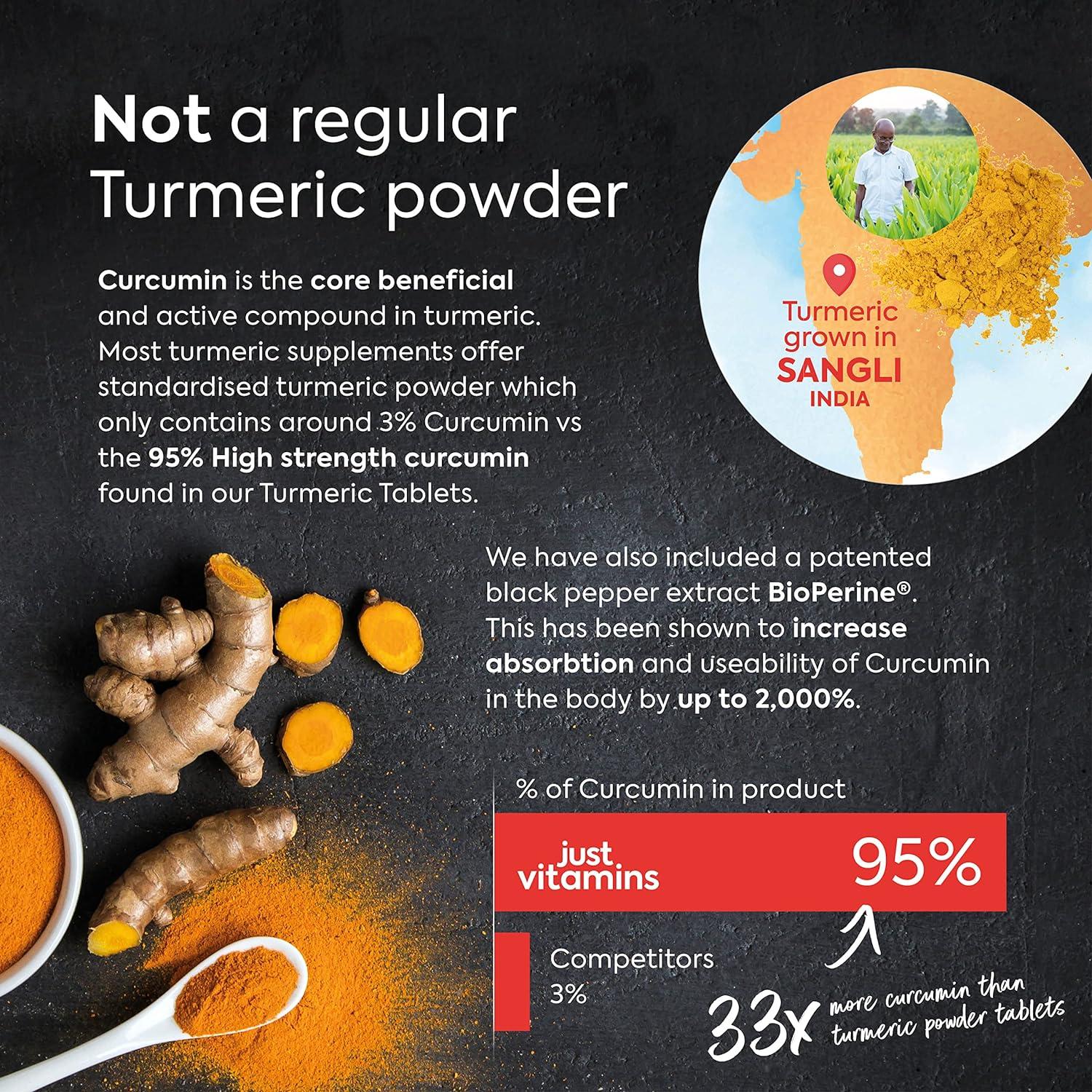 High Strength Turmeric Curcumin 95% + Black Pepper Bioperine Tablets ...