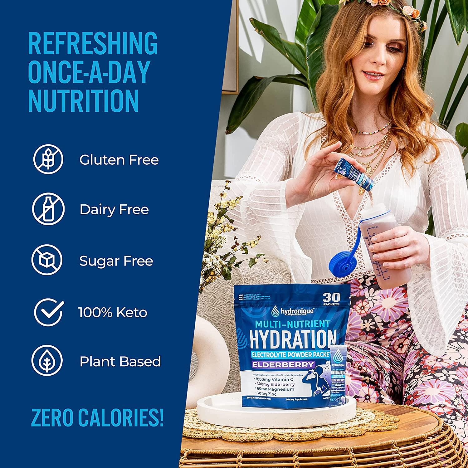 Hydronique Elderberry Hydration Packets | Sugar Free Electrolytes ...