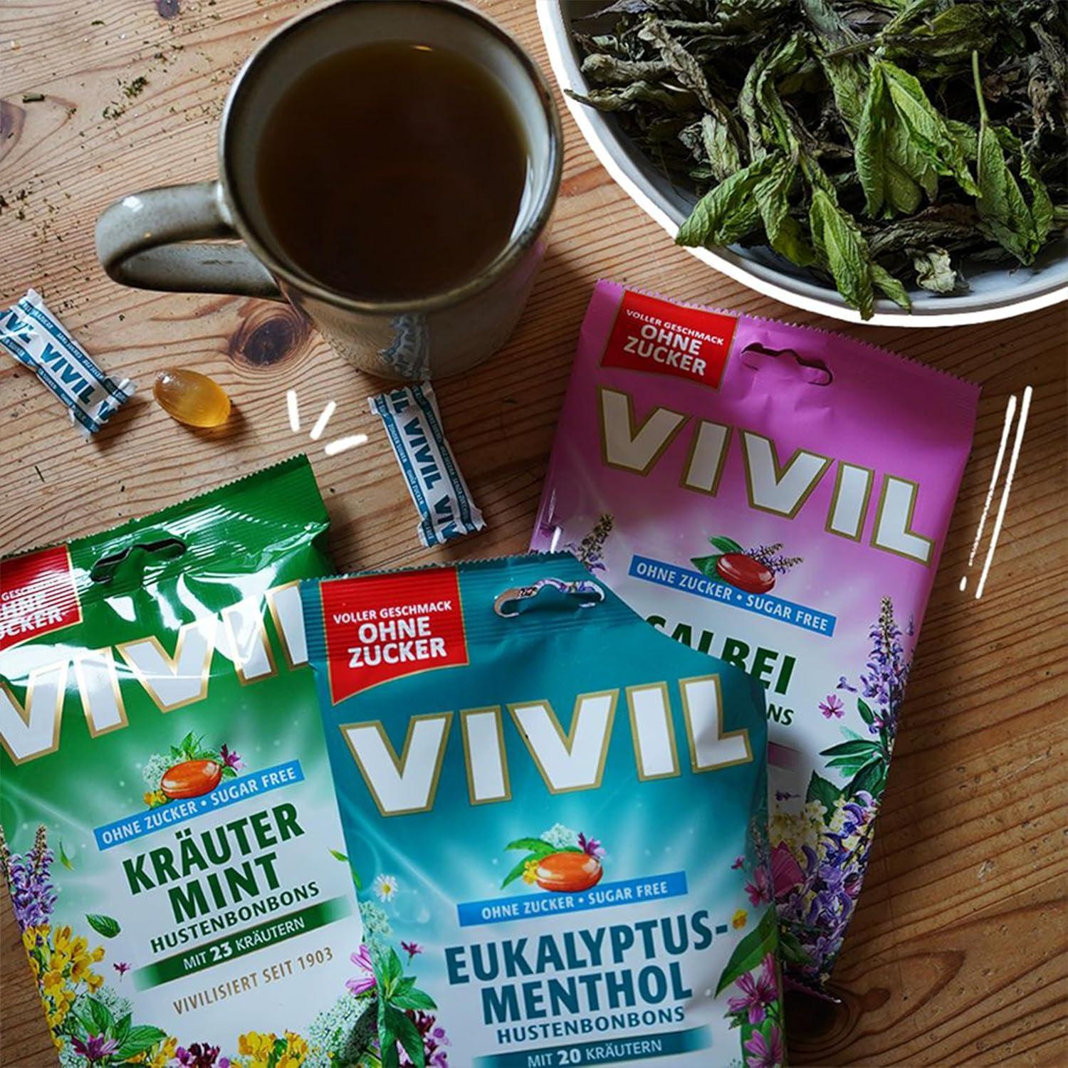 VIVIL Herbal Mint Cough Drops | Sugar-Free Vegan | 23 Herbs | 5 Bags x ...