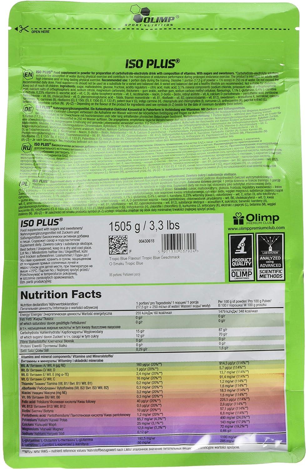 Olimp Tropic Blue Iso Plus Powder 1505g - Hydrating Electrolyte Drink ...