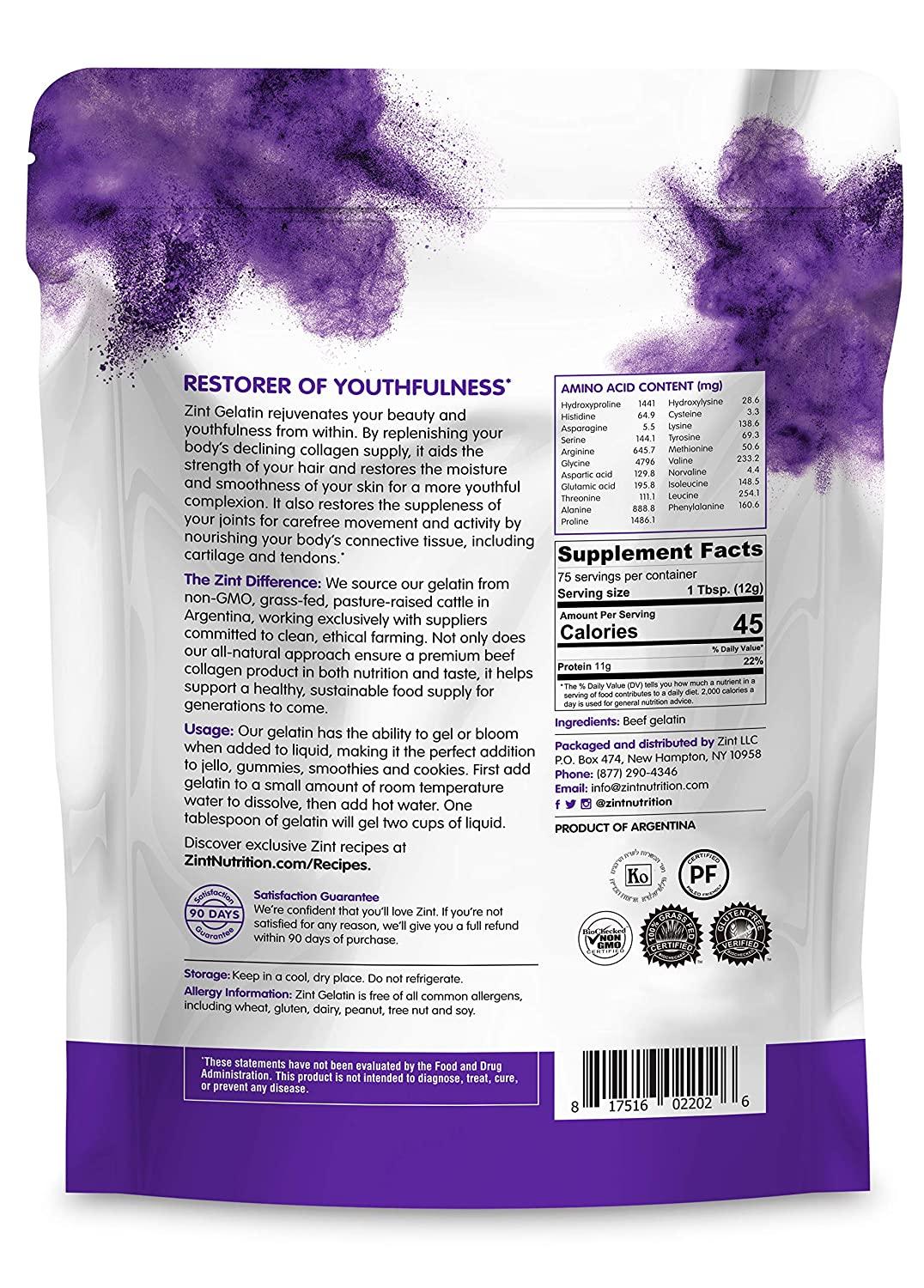 Zint Beef Gelatin Pure Protein 32 oz | Unflavored Collagen Supplement ...