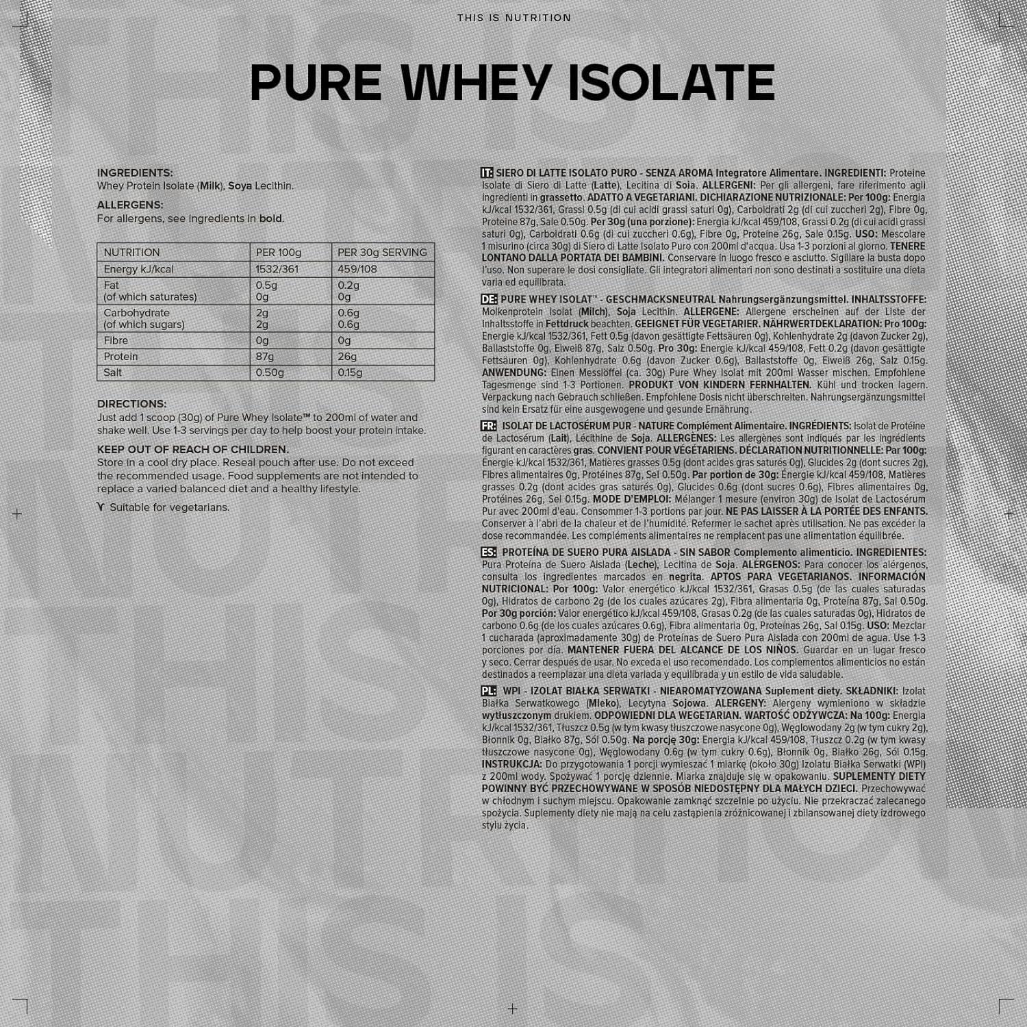 Pure Whey Protein Isolate Powder Shake 1kg - Unflavoured (Pack of 1 ...