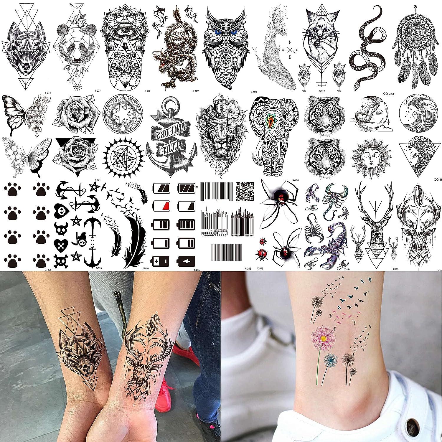 COKTAK 66 Sheets Small Black Animals Temporary Tattoos for Women Men ...